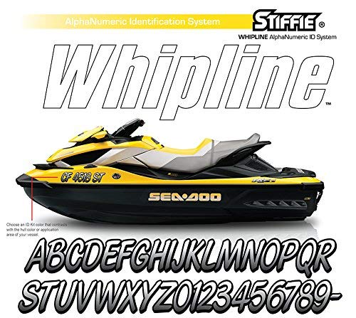 STIFFIE Whipline White/Silver SUPER STICKY 3" Alpha Numeric Registration Identification Numbers Stickers Decals for Sea-Doo SPARK, Inflatable Boats, RIBs, Hypalon/PVC, PWC and Boats.