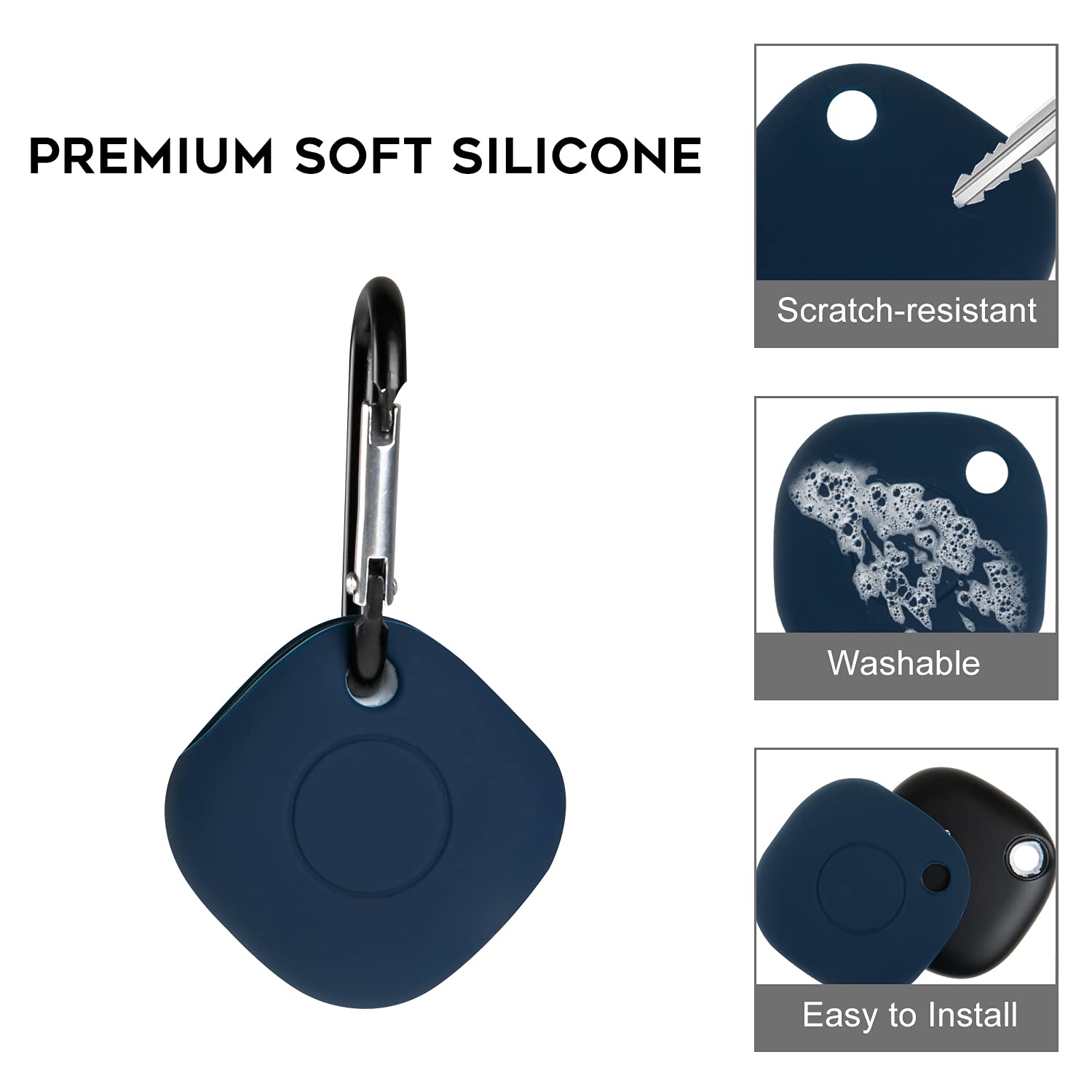 Seltureone Silicone Case Compatible for Samsung Galaxy SmartTag + PLUS with Keychain, Anti-Scratch Lightweight Soft Protective Sleeve Skin Cover for Galaxy SmartTag Tracker, Black