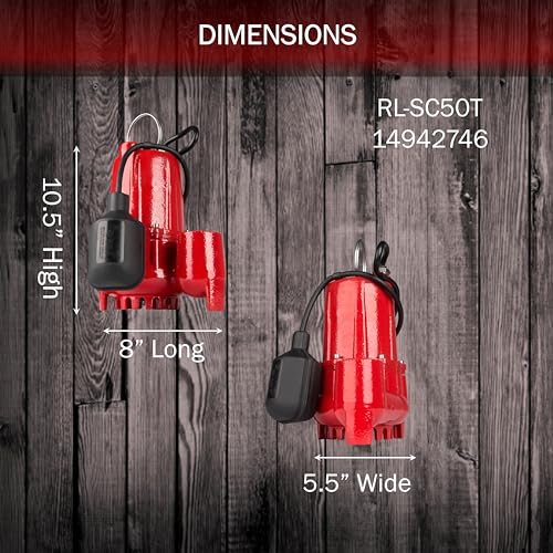 Red Lion RL-SC50T 115-Volt, 1/2 HP, 4300 GPH Cast Iron Sump Pump with Tethered Float Switch, 10-Ft. Cord, Red, 14942746