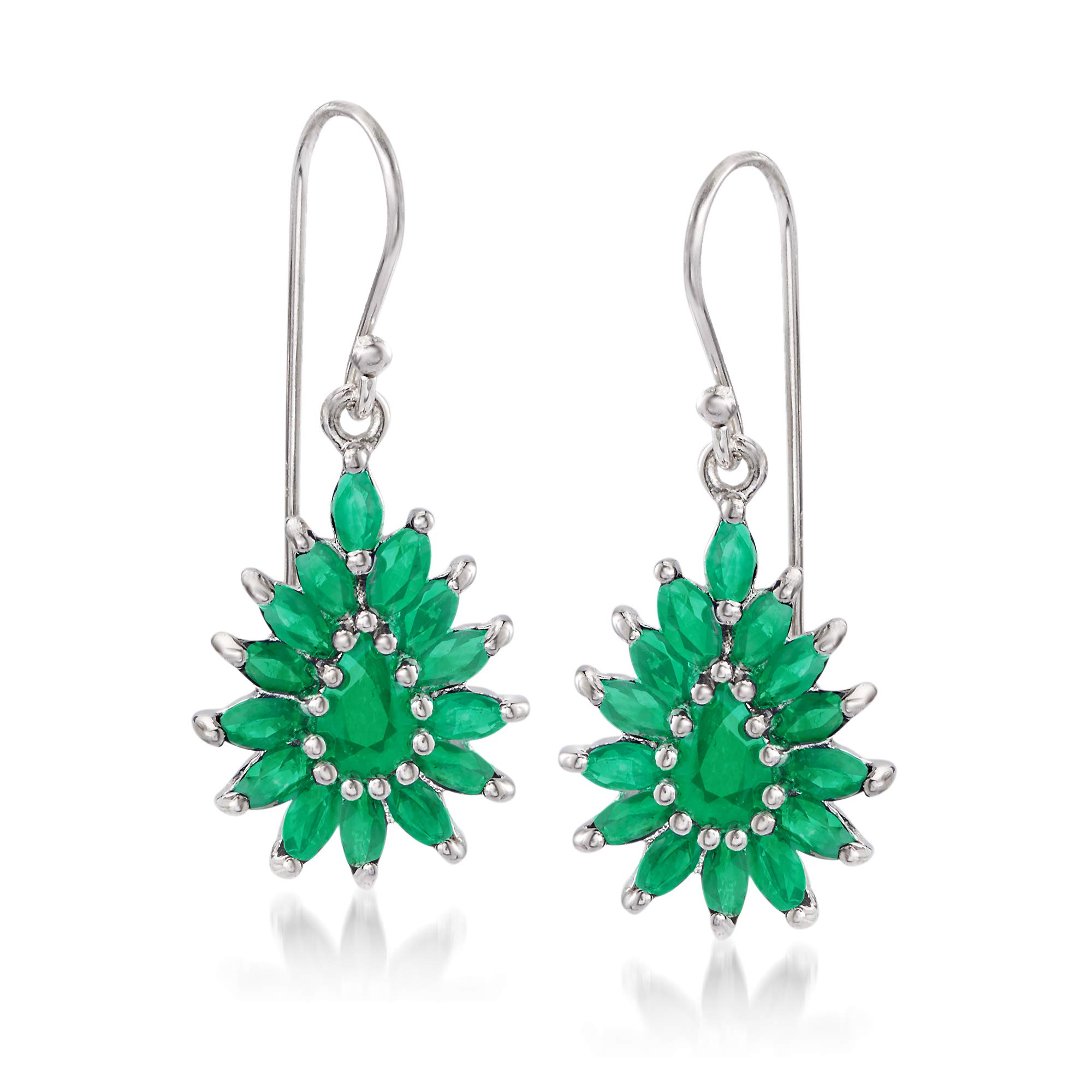 Ross-Simons 3.00 ct. t.w. Emerald Cluster Drop Earrings in Sterling Silver