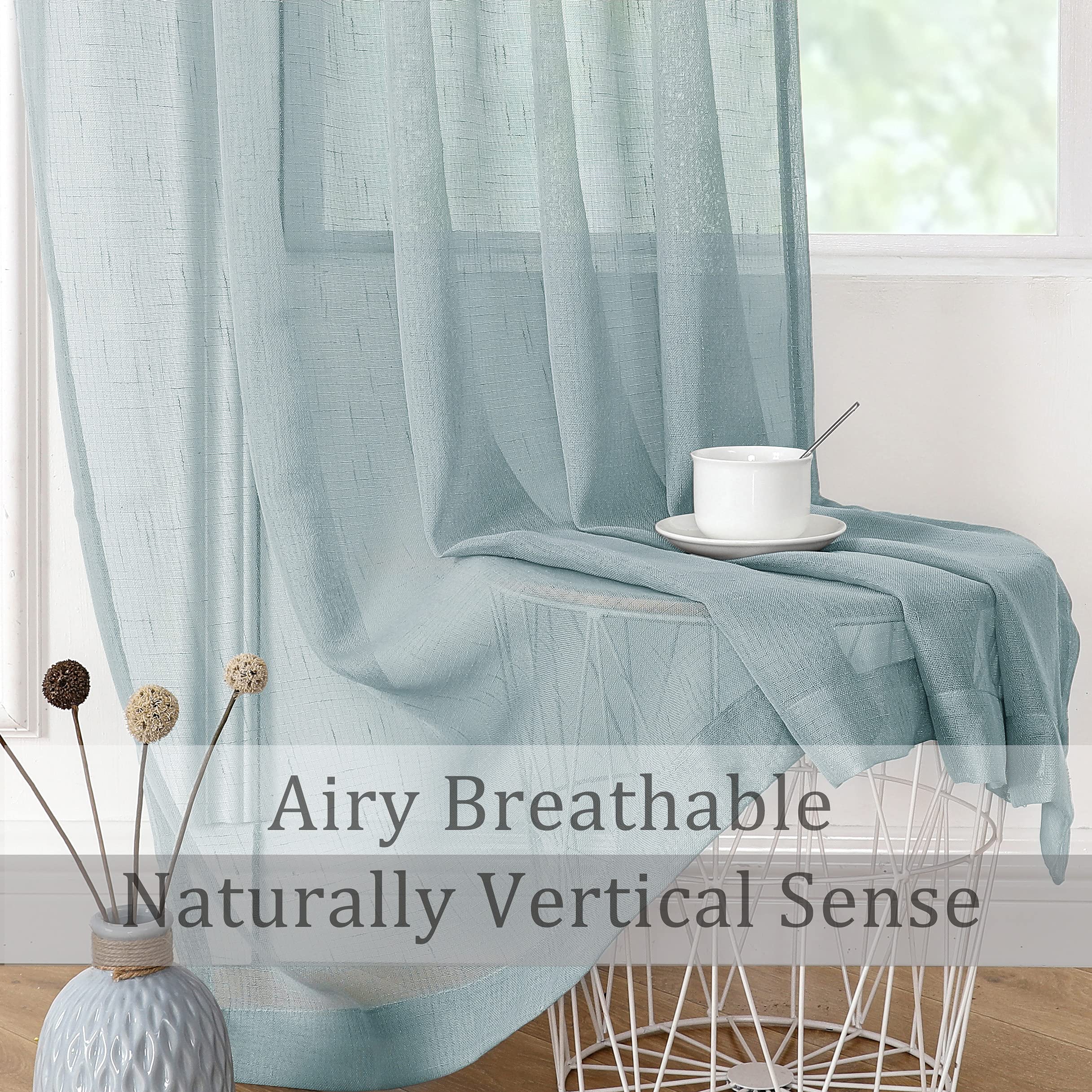 Spa Linen Sheer Curtain Panel Pairs 84 Inches Long with Grommets/Eyelets Rustic Window Treatment Drapery Sets for Living Room Bedroom Farmhouse, 54"x84", 2 Panels