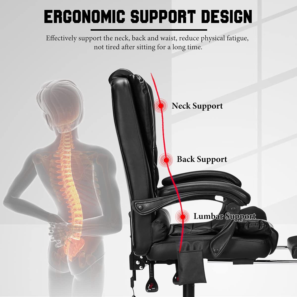 VANSPACE Executive Office Chair with Massage and Footrest Reclining Office Chair Soft Leather High Back Computer Desk Chair with Lumbar Support Padded Armrest for Home Office