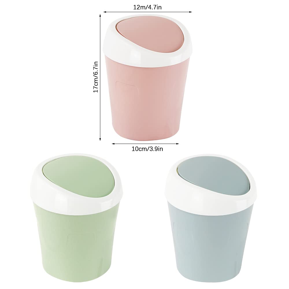 SITAKE 2 Pcs Plastic Mini Wastebasket Trash Can with 120 Trash Bags, Tiny Desktop Waste Garbage Bin with Swing Lid for Home, Office, Kitchen, Vanity Tabletop, Bedroom, Bathroom (Blue + Green)