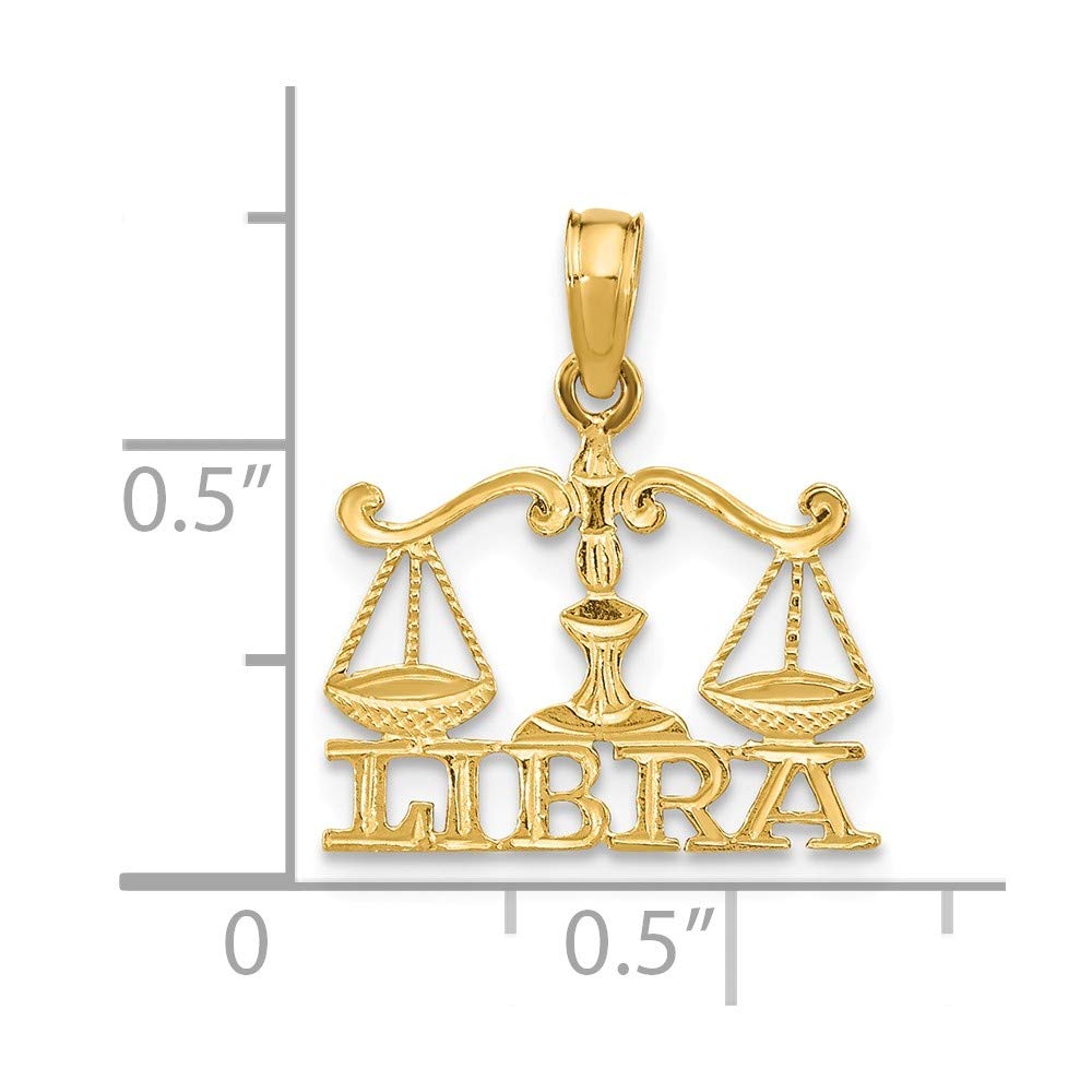 Solid 14k Yellow Gold Engraved Block Libra Charm Pendant Scales Zodiac Sign- 18mm x 15mm