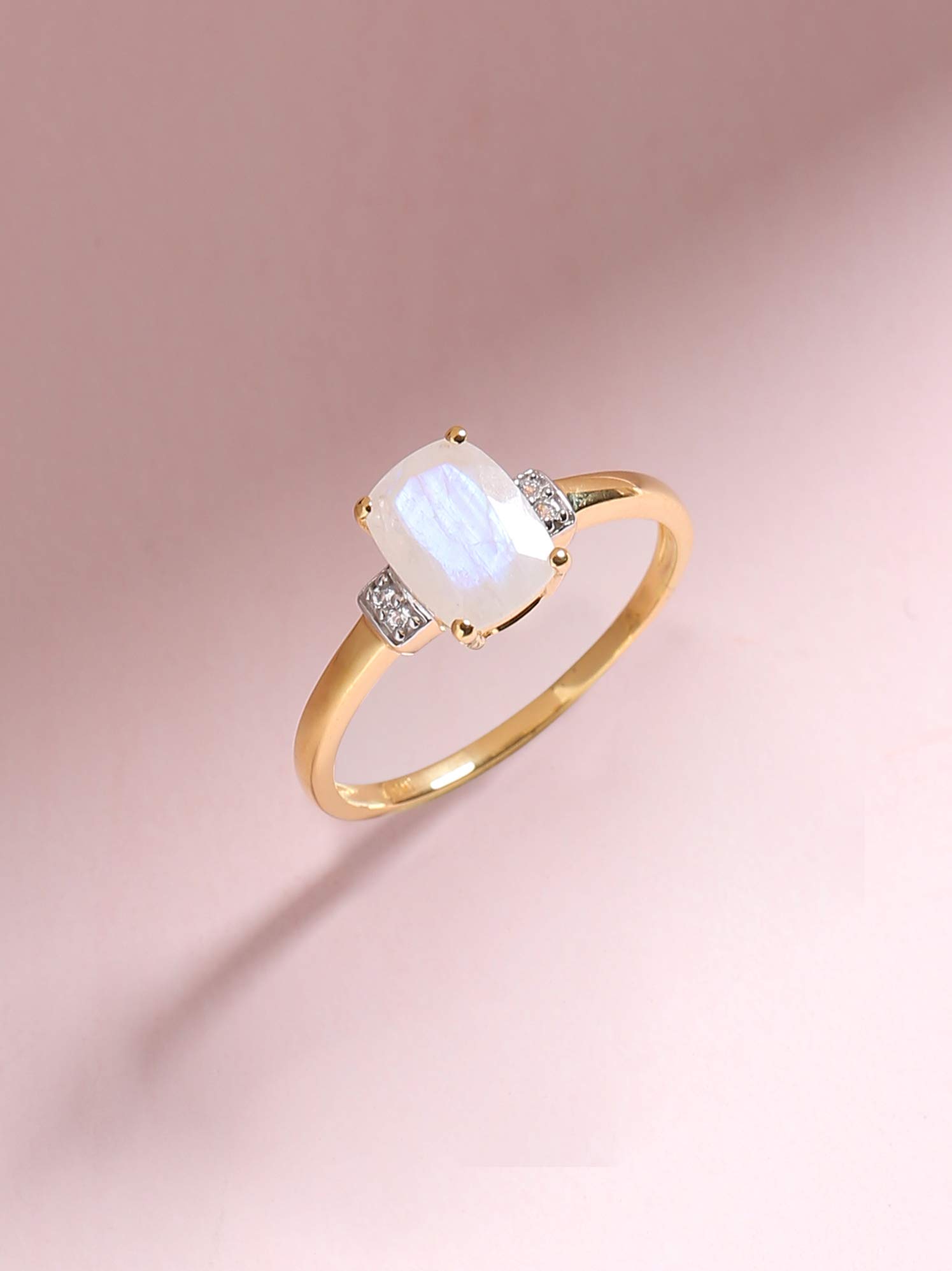 YoTreasure 1.72 Cts Rainbow Moonstone Solid 10k Yellow Gold Princess Ring