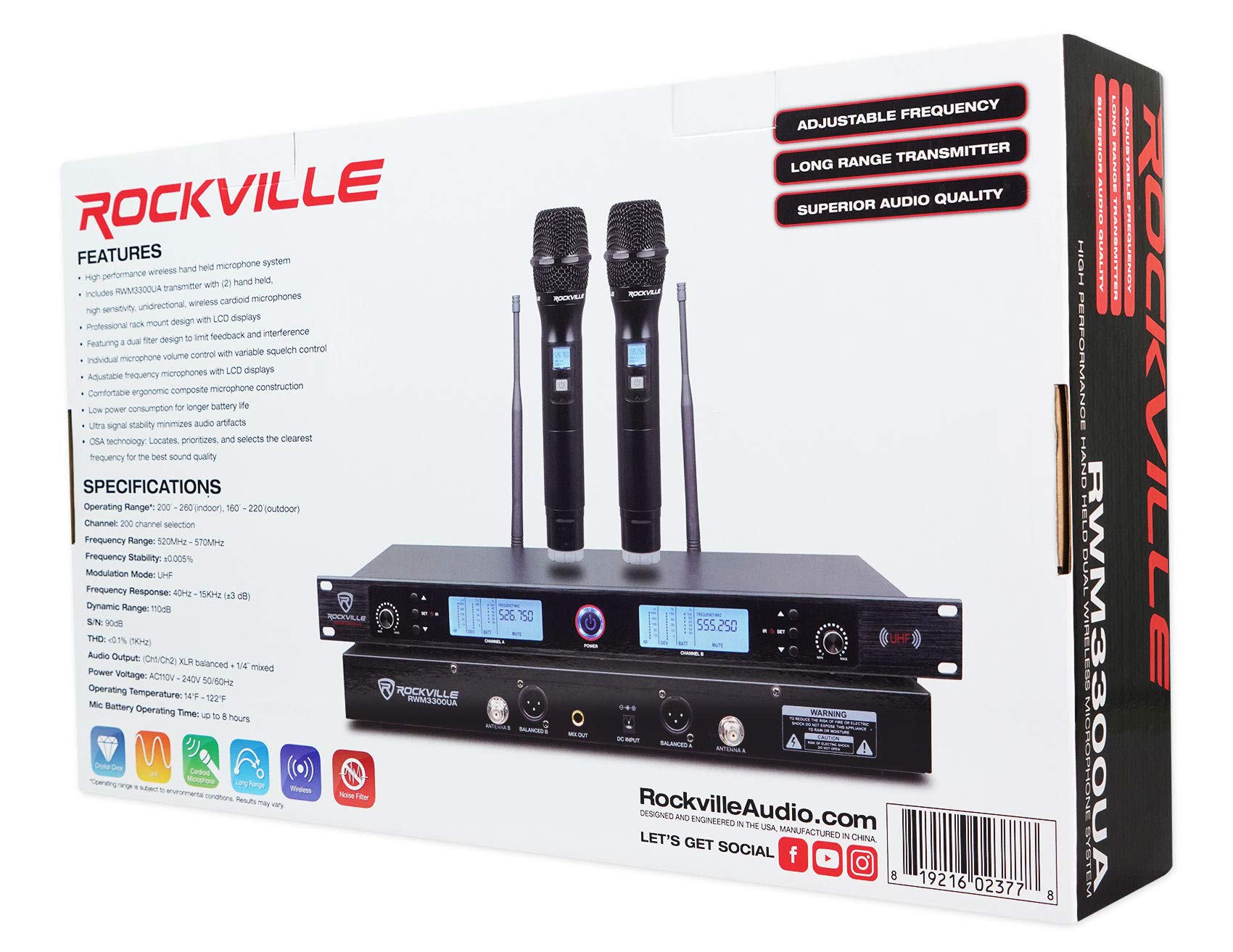 RockvilIe RWM3300UA Dual Handheld Microphones for Church Sound Systems