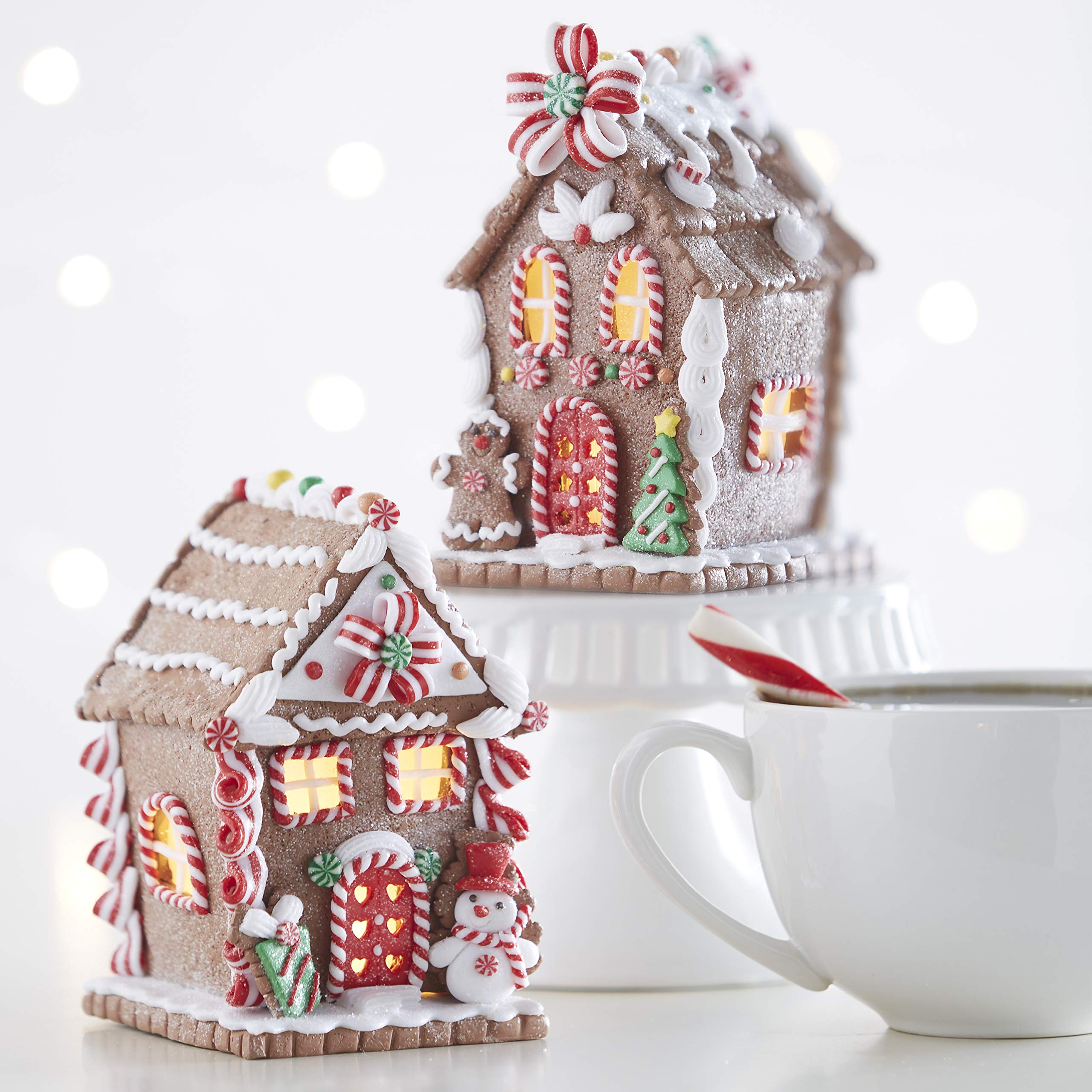 RAZ Imports Set of Two - 5.5" LED Lighted Gingerbread House - Christmas Village 3916189