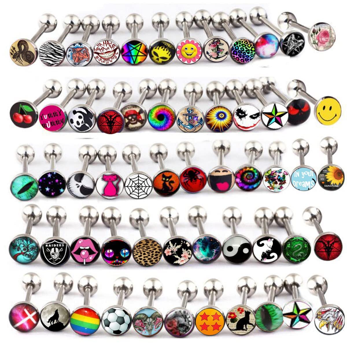 Suotarn Stainless Steel Fancy Words Tongue Ring Logo Barbell Bars 14 Gauge Tongue Piercing Lot 5/8"ā¦