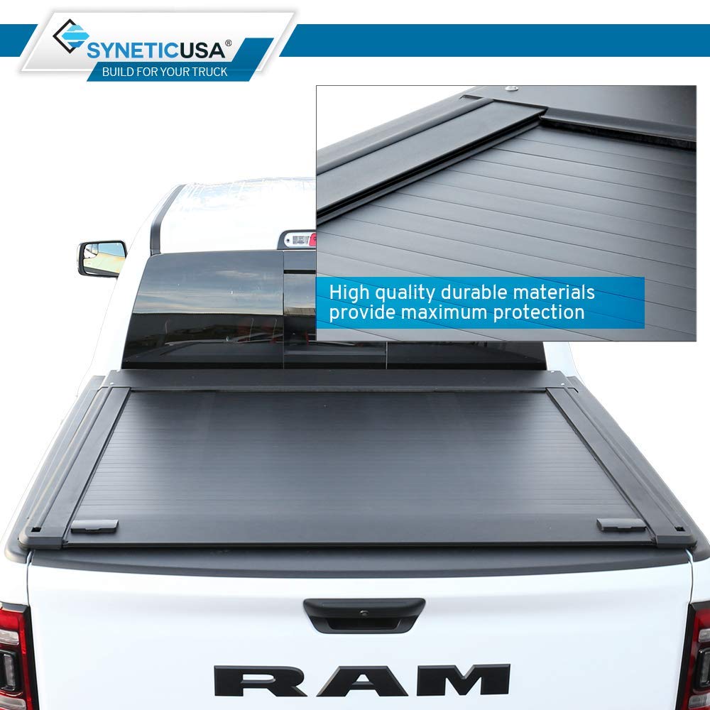 Syneticusa Retractable Tonneau Cover Fits 2019-2023 Ford Ranger 5' (61β) Truck Bed Aluminum Matte Black Low Profile Waterproof Off Road Rack Ready