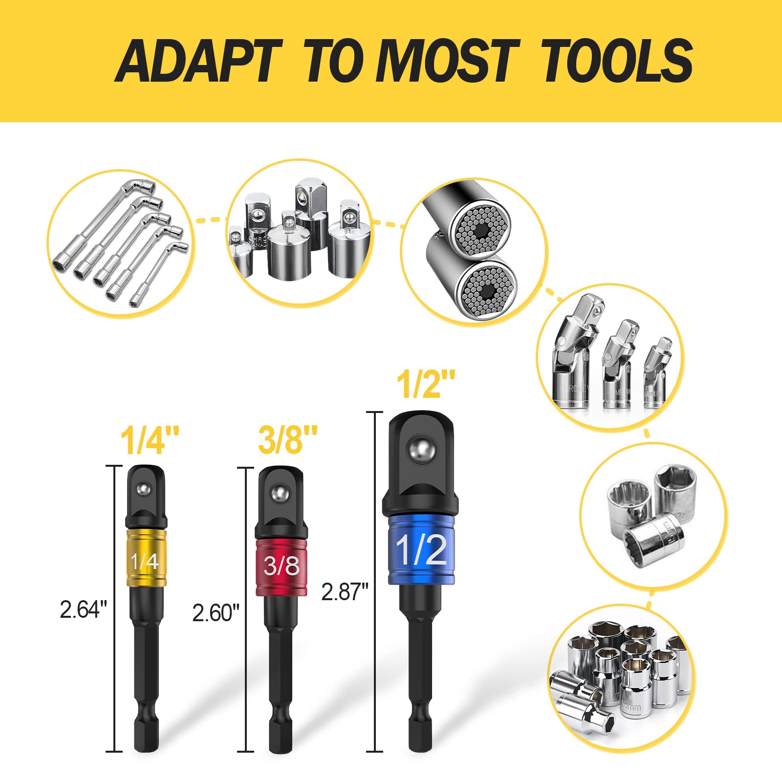 Stocking Stuffers for Men Adults Women Husband Dad Father Mother Teens Christmas Gifts Cool Gadgets 3-Piece 1/4 3/8 1/2" Socket WrenchImpact Socket Adapter Set Tools Extension Drill Adapter Bit Set