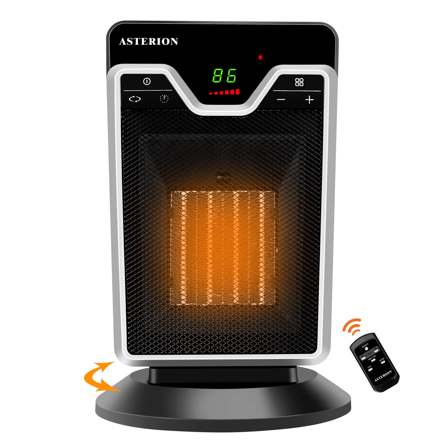 Space Heater for Indoor Use, ASTERION Portable Office Heater with Adjustable Thermostat, Ceramic Oscillating Heater with 24H Timer Remote Tip Over Overheating Protection for Home Bedroom, 1500W Black