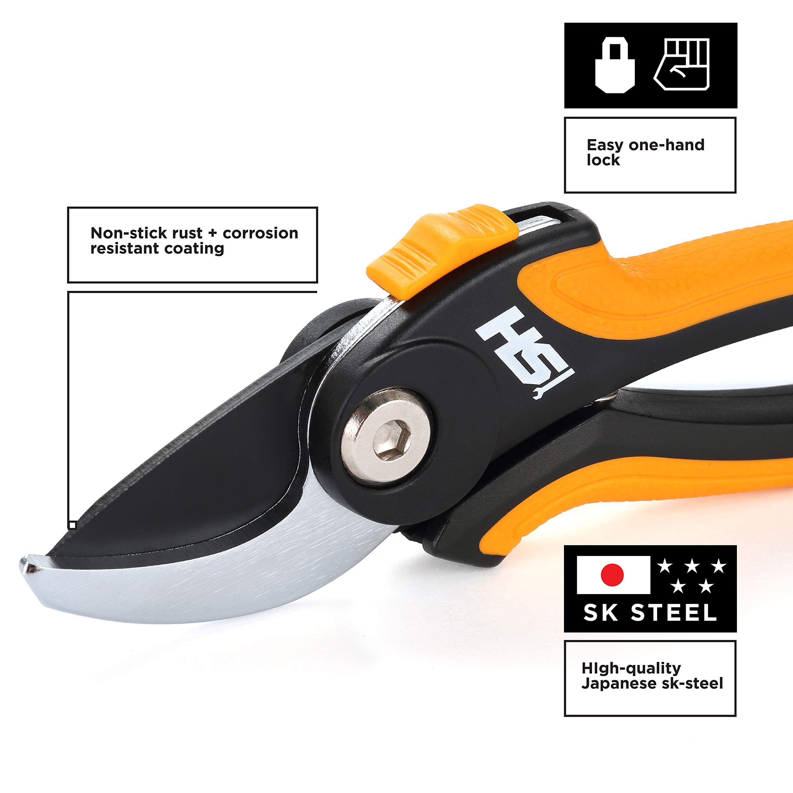 STEELHEAD 7" Bypass Pruning Shears, Non-Stick Rust Resistant Coating, High-Carbon Steel, Sharp, Hand Pruner, Garden Shears, Clippers, Tree Trimmers, Secateurs, 5/8" Cutting Capacity, USA-Based Support
