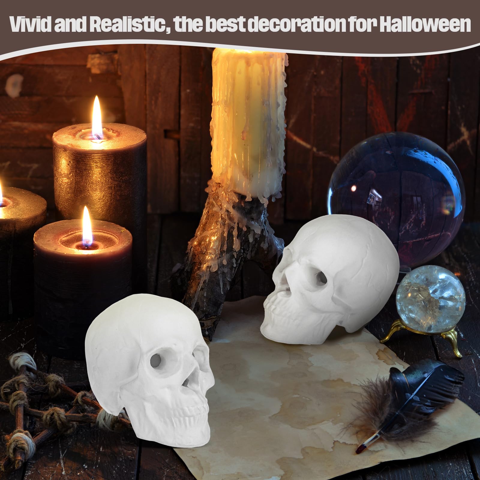 Tanlade 2 Pcs Imitated Human Skull Gas Log for Indoor or Outdoor Fireplaces Ceramic Fireproof Fire Pit Skull Log Halloween Skull Shaped Decor for Bonfire, Campfire, Fireplace, Firepit