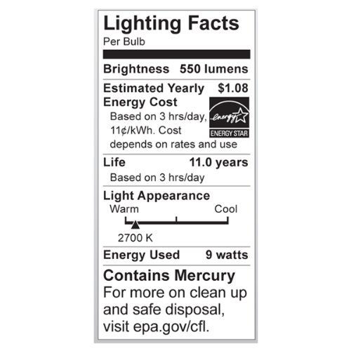 Satco S7211 9-Watt Medium Base T2 Mini Spiral, 2700K, 120V, Equivalent to 40-Watt Incandescent Lamp for Enclosed Fixtures with Energy Star Rated