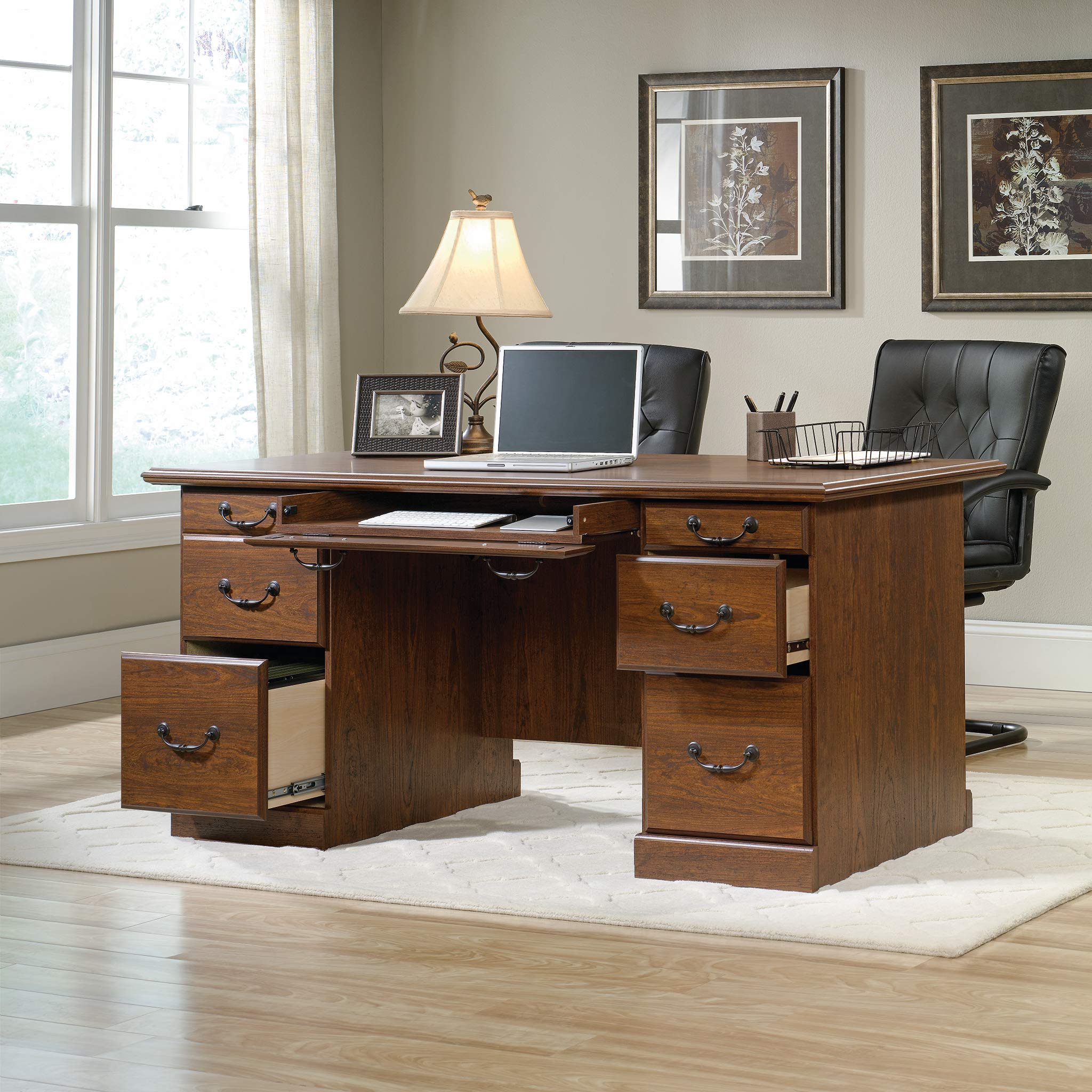 Sauder Orchard Hills Executive Desk, Milled Cherry finish