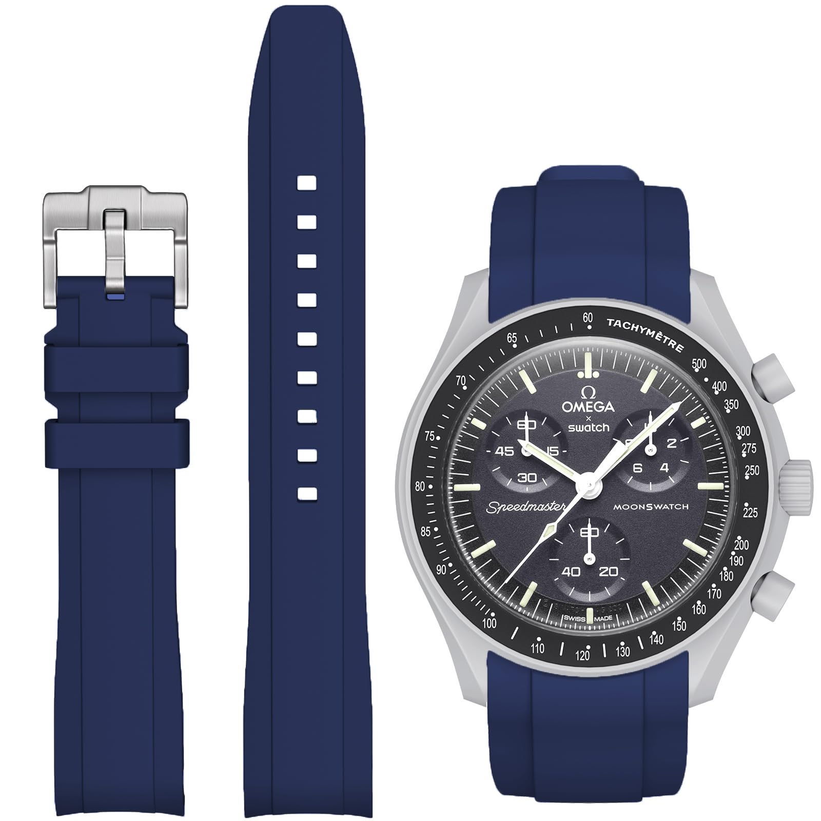 Stanchev Strap for MoonSwatch Watch,Curved Rubber Replacement Band Compatible With Omega X Swatch Speedmaster Moonswatch Watch 20mm,Soft Swatch Omega Strap for Men Women (Navy)