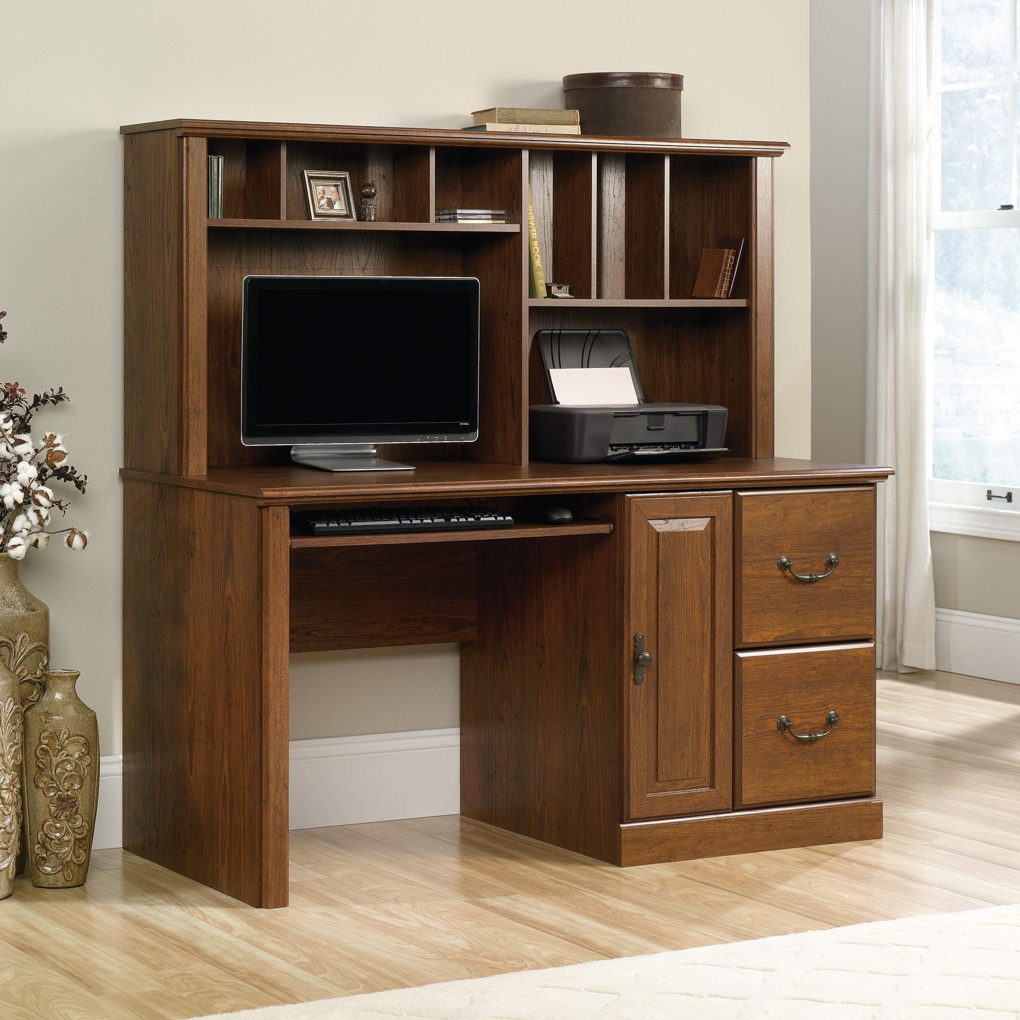 Sauder Orchard Hills Computer Desk with Hutch, Milled Cherry finish
