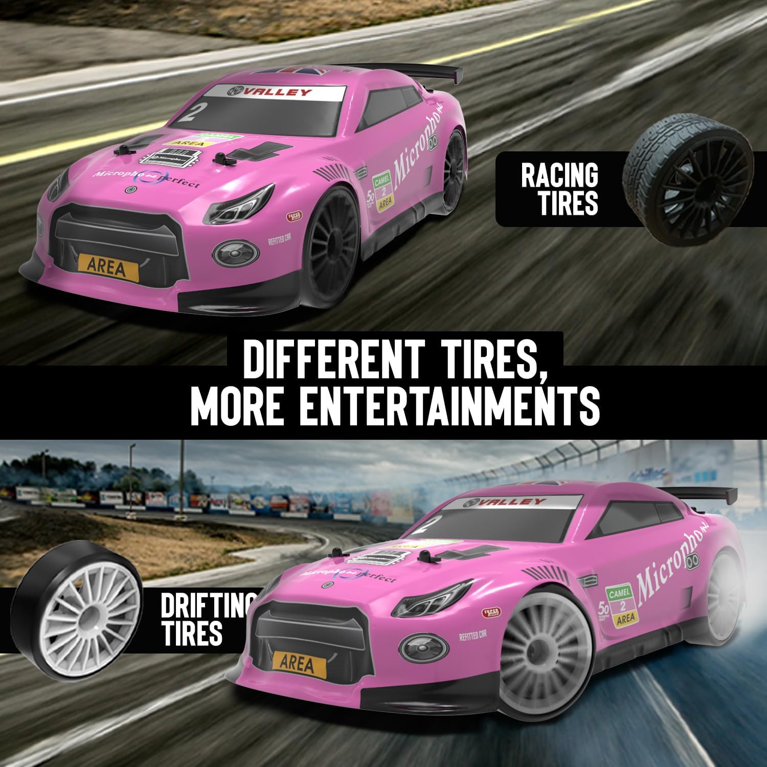 RACENT RC Drift Car - 1:14 Scale 4WD 15MPH Fasr Remote Control Toy for Boys Kids Adults with Drifting & Racing Tires, 2 Rechargeable Batteries (Pink)