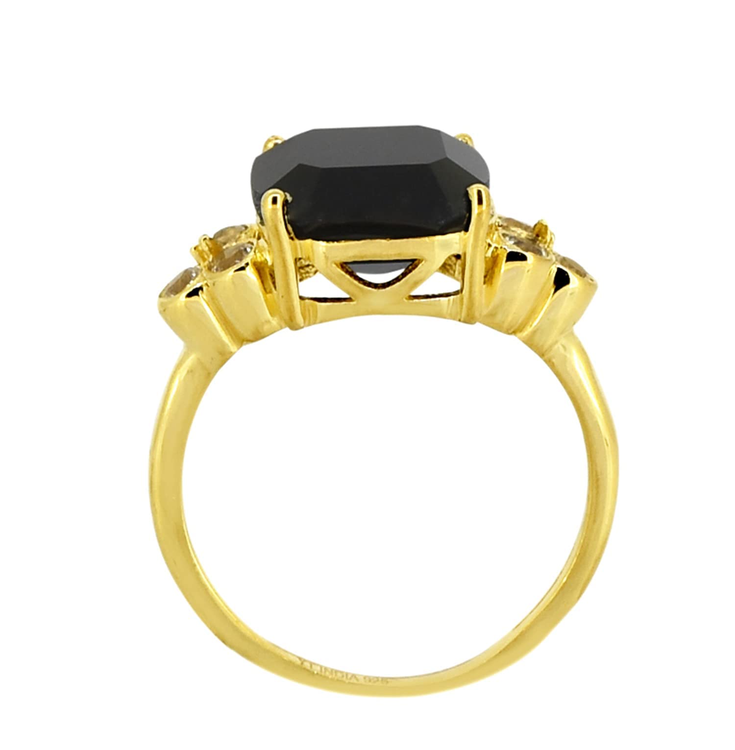 YoTreasure 18kt Gold Over Silver Black Onyx and White Topaz Women's Engagement Ring