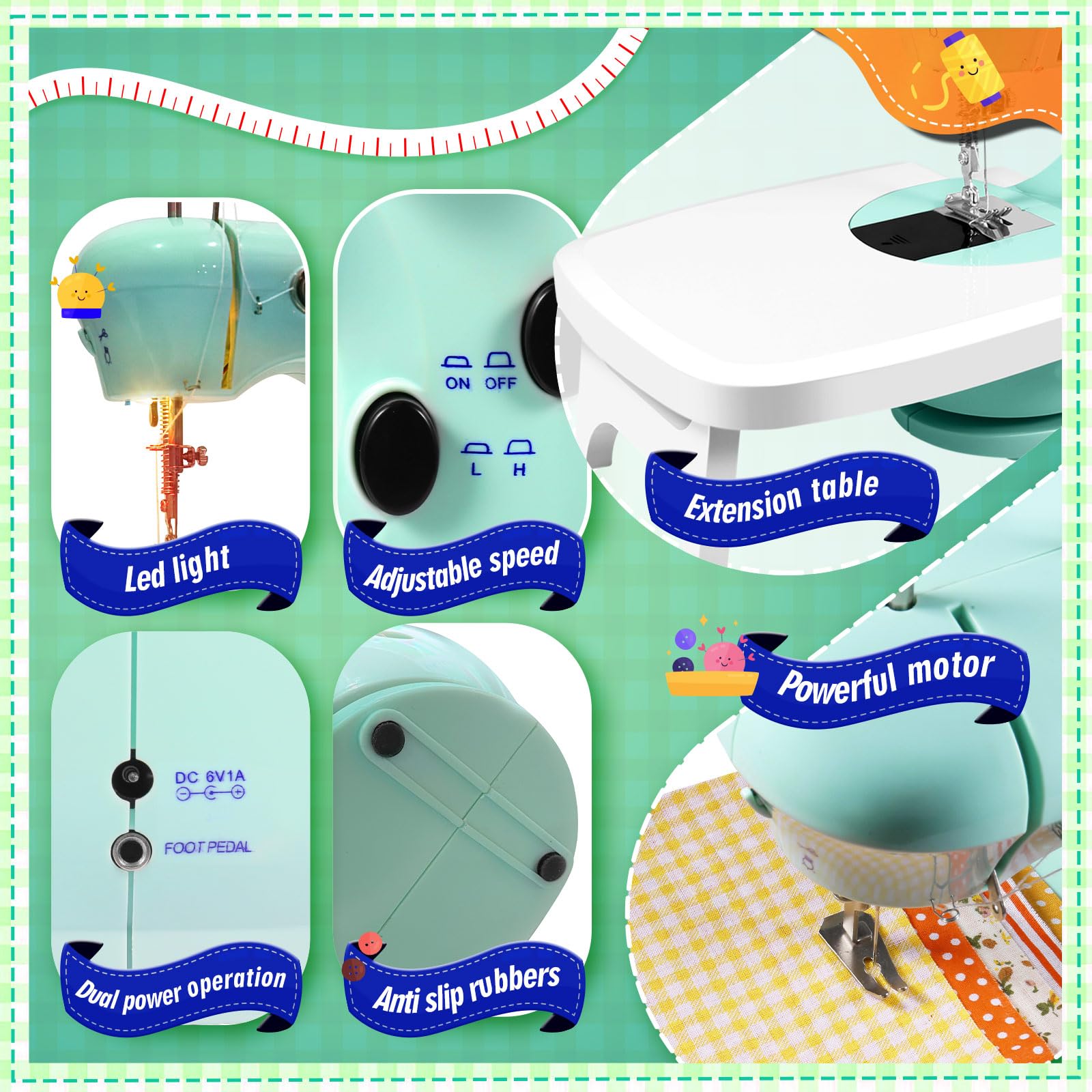 Sewing Machine, Mini Sewing Machine for Beginner with Eco-Friendly Material, Dual Speed Portable Sewing Machine with Extension Table, Light - Easy to Use, Best Gift for Kids and Women, Space Saver