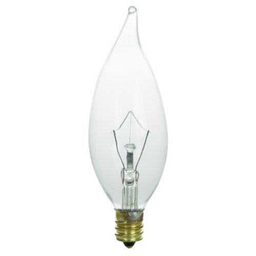 Sunlite K60CFC/25PK 60W Incandescent Flame Tip Chandelier Crystal Clear Light Bulb with Candelabra E12 Base (25 Pack)
