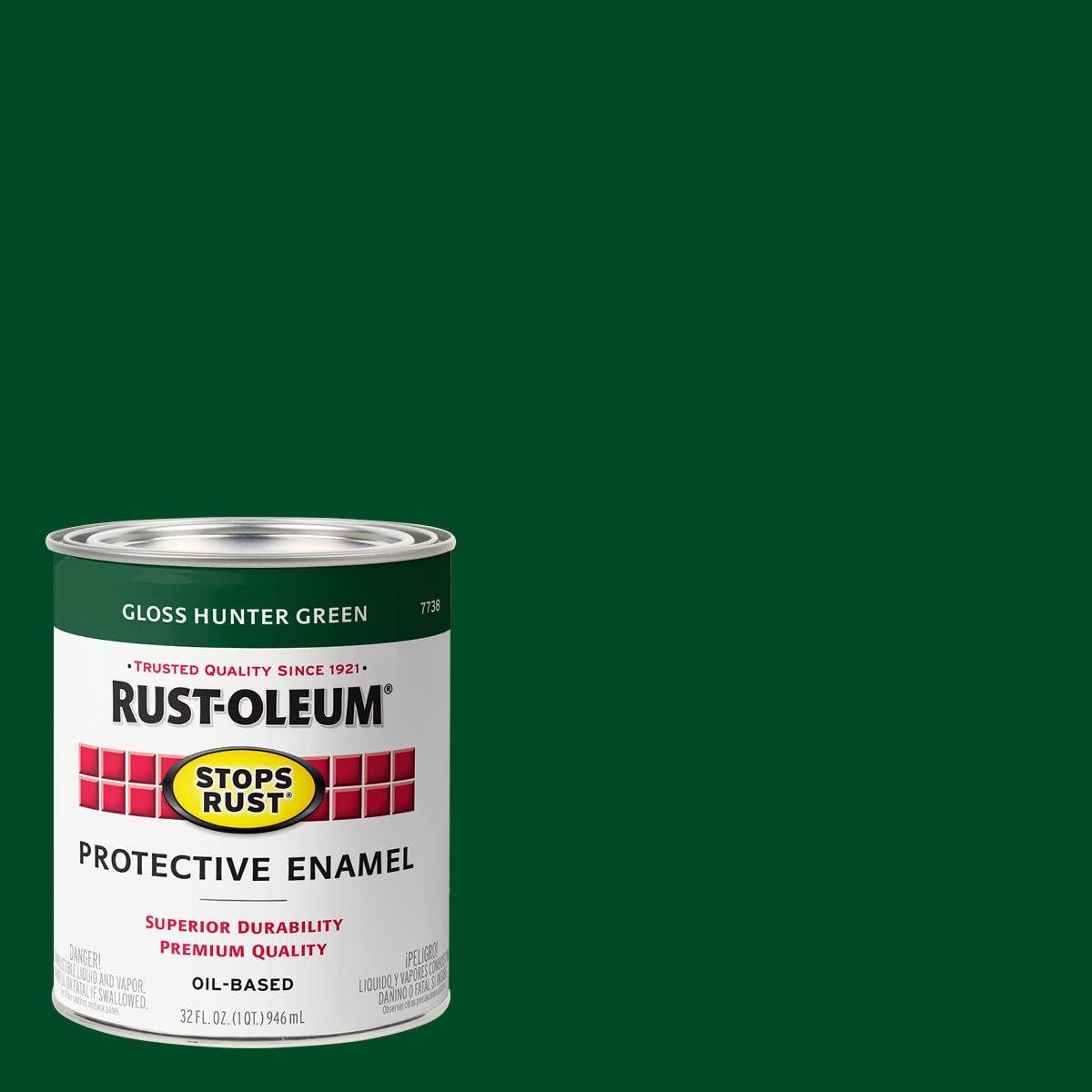 Rust-Oleum 7738502 Stops Rust Brush On Paint, Quart, Gloss Hunter Green, 1 Quarts (Pack of 1)