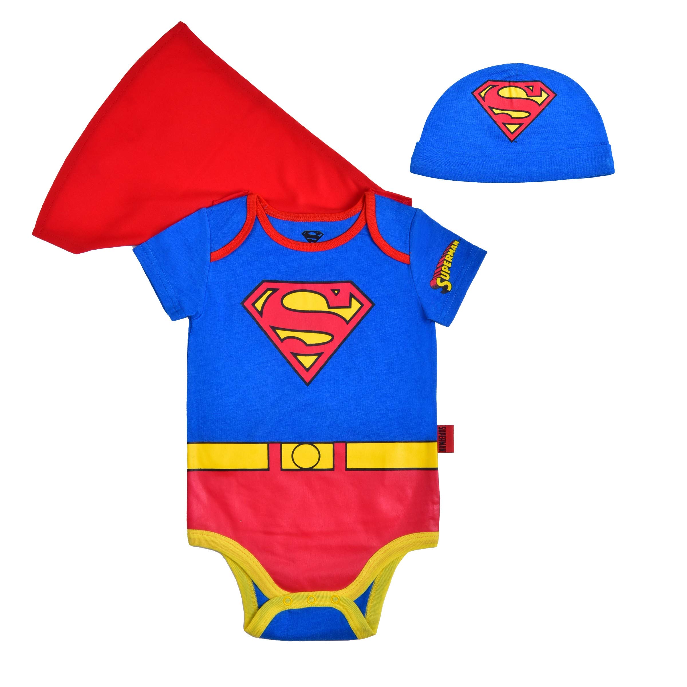 WARNER BROS Superman Boys Short Sleeve Creeper with Cap for Newborn β Blue/Red