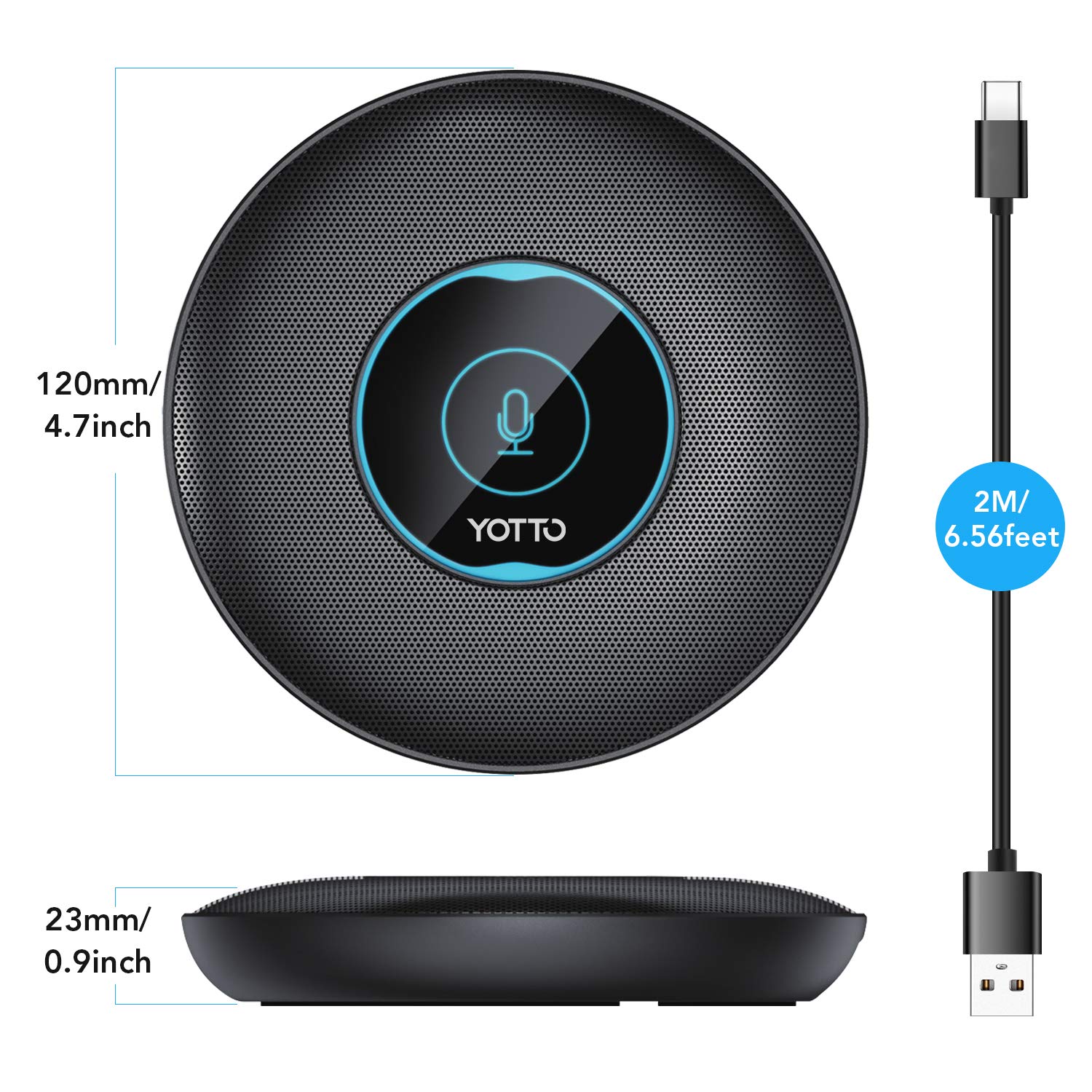 YOTTO USB Conference Microphone for Computer, 360° Omnidirectional Condenser PC Mic with Mute Key, Plug & Play for Video Conference, Recording, Skype, Online Class, VoIP Calls, Chatting