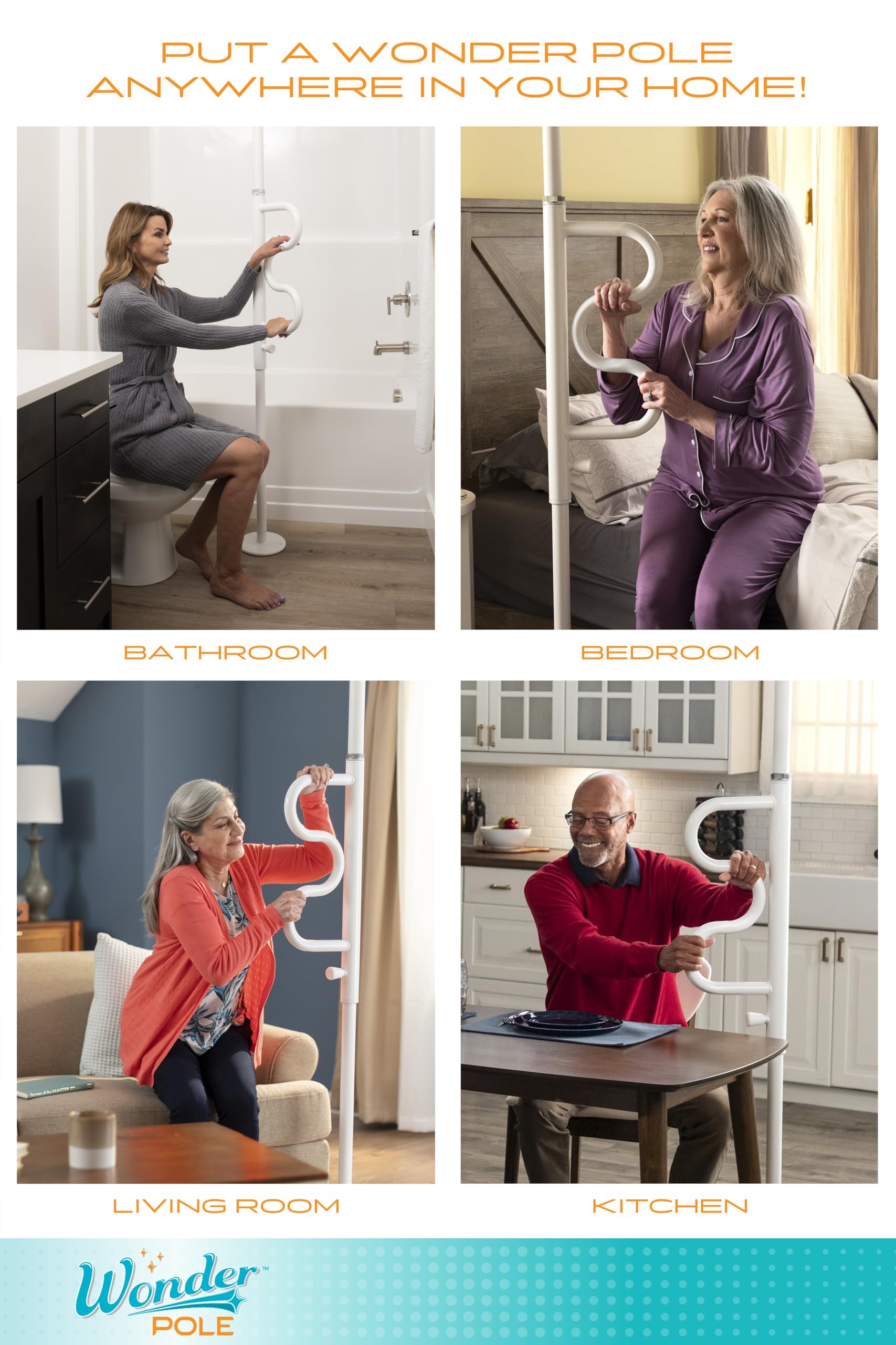 Stander Wonder Pole, Security Pole and Curve Grab Bar, Tension Mounted Floor to Ceiling Transfer Pole for Seniors, Elderly Adults, Bathroom Safety Assist and Stability Rail, Black