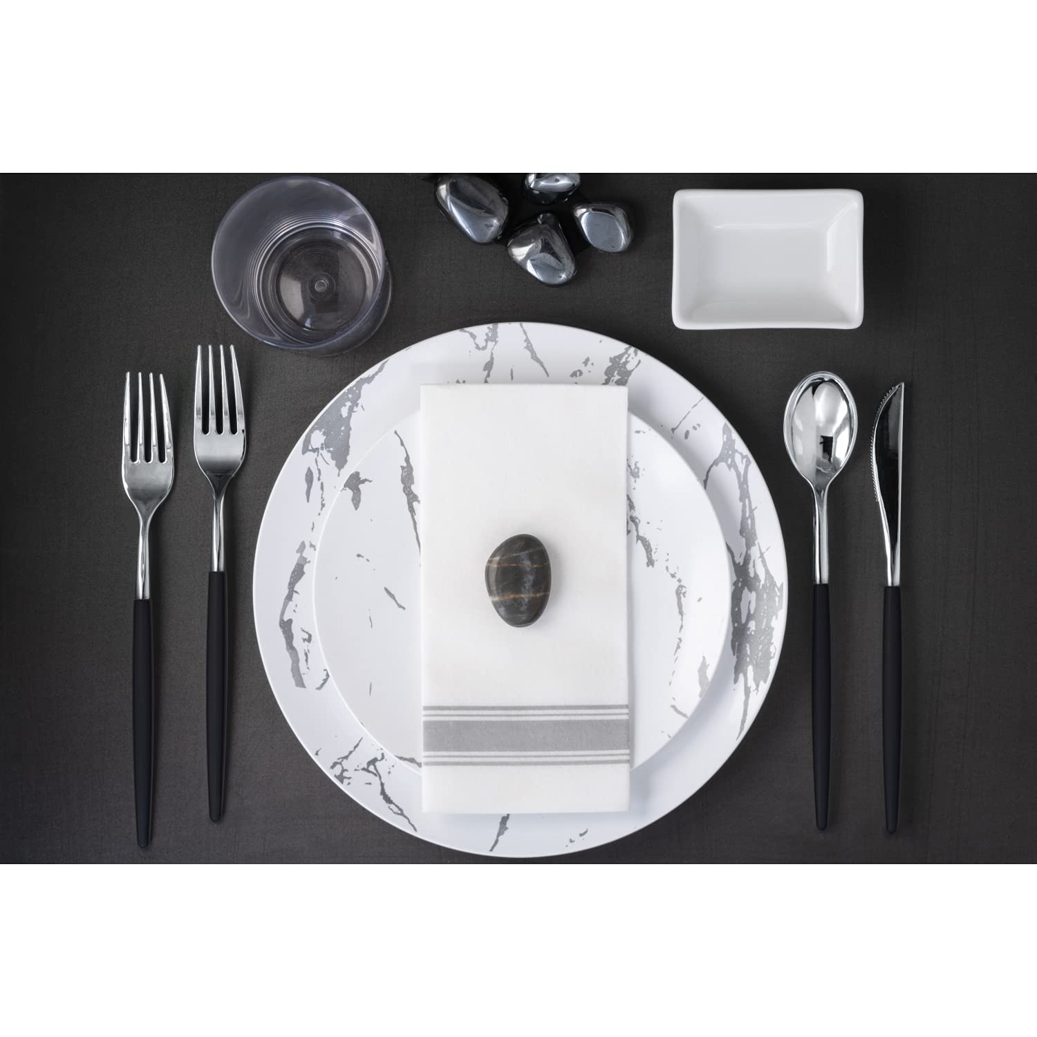 Trendables 120 Pack Two Toned Heavy Duty Plastic Silverware Knifes - Dual Colored Black and Silver Disposable Plastic Knife - Disposable Utensils For Wedding Parties And All Occasions