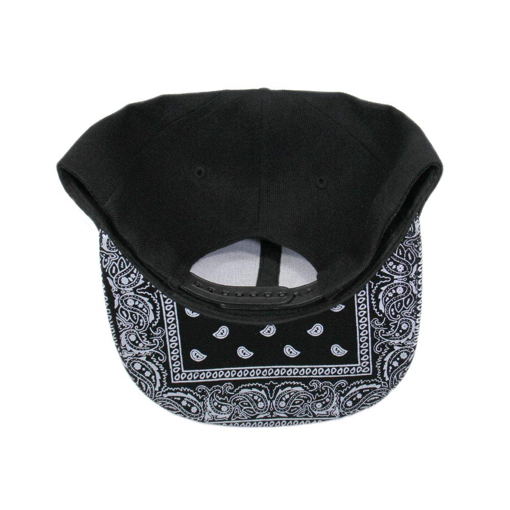 RW Bandana Print Flat Bill Snapback Cap (Black)