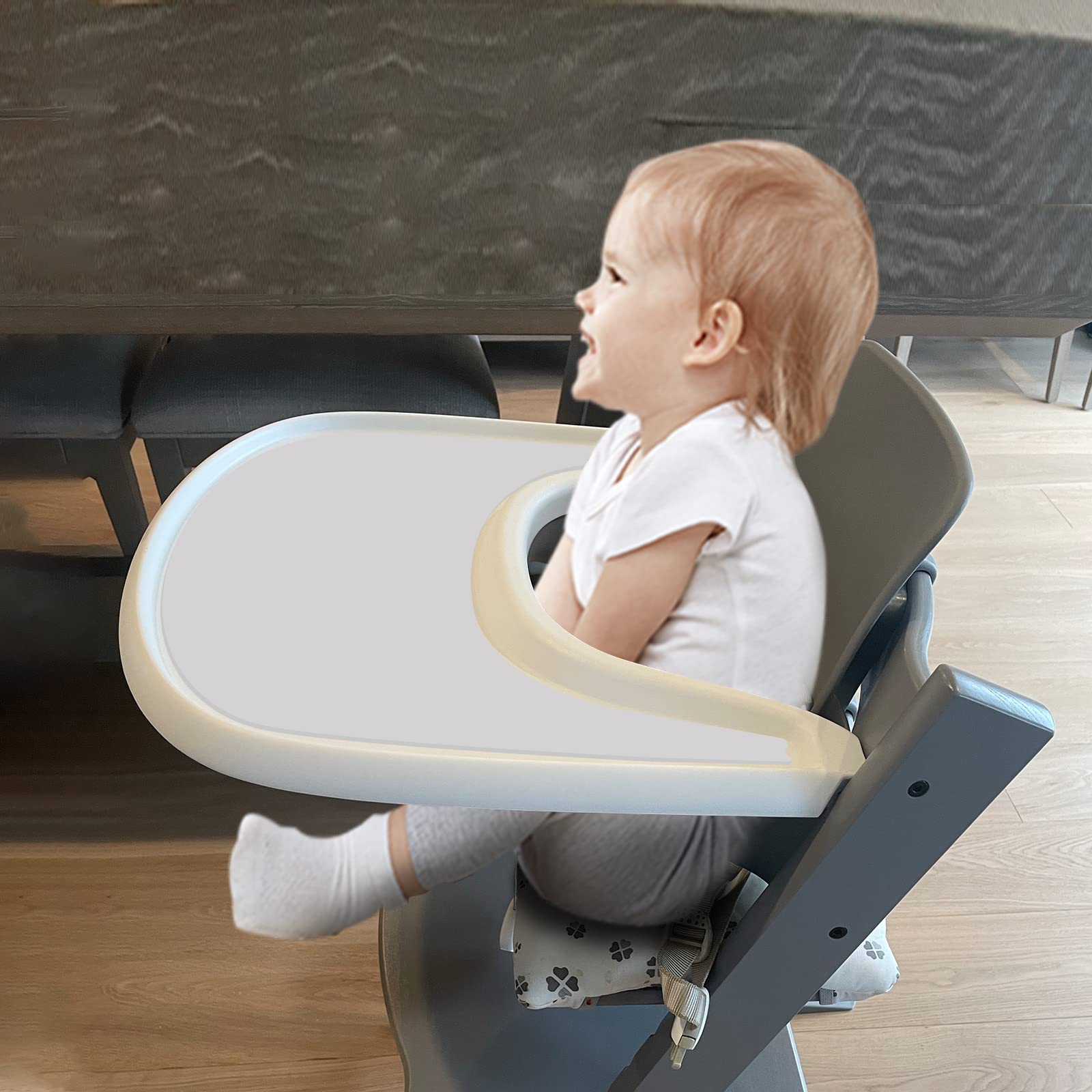 Smooth High Chair Hard Tray Mat Placemat for Stokke Tripp Trapp Chair - Solves Suction Plate Adhesion Issues with Sticky Dots