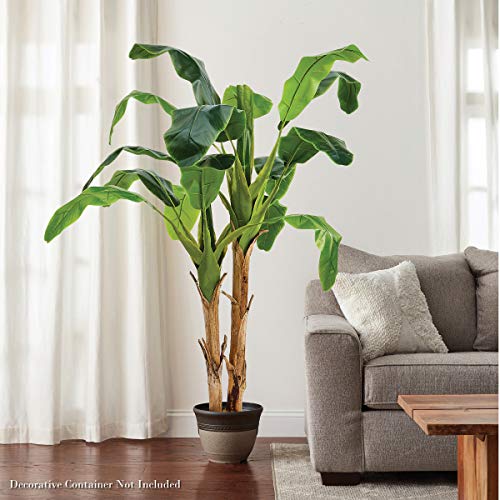 Pure Garden Artificial Banana Leaf Tree-72” Double Trunk Style Faux Plant in Sturdy Realistic Indoor Potted Topiary-Home Décor