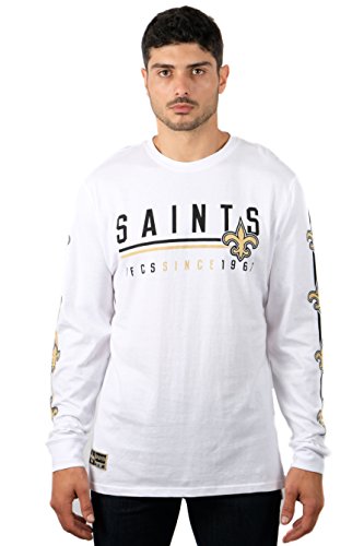 Ultra Game NFL Men's Super Soft Supreme Long Sleeve T-Shirt, New Orleans Saints, White, X-Large