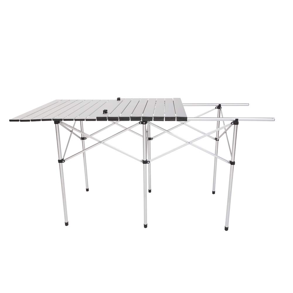 WEI WEI GLOBAL Aluminum Camping Table, Roll UP Top Lightweight Outdoor Picnic Table, Portable Foldable Compact Trip Table (55in, Rectangle)