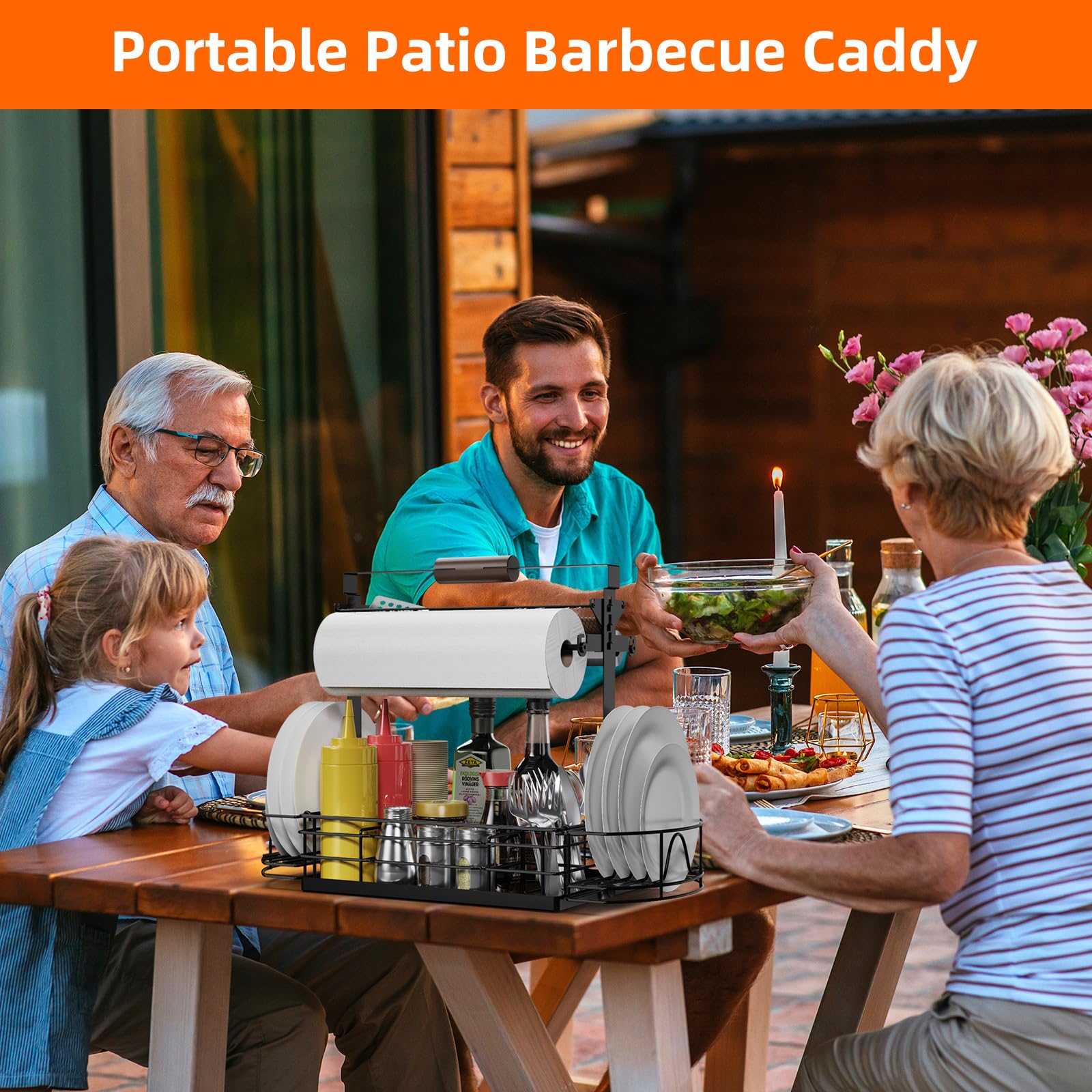 speycer BBQ Grill Caddy, Condiment Caddy with Paper Towel Holders, Picnic Utensil Caddy for Outdoor Camping, Griddle Grilling Tool Organizer, Barbecue Accessories Storage, RV patio Camper