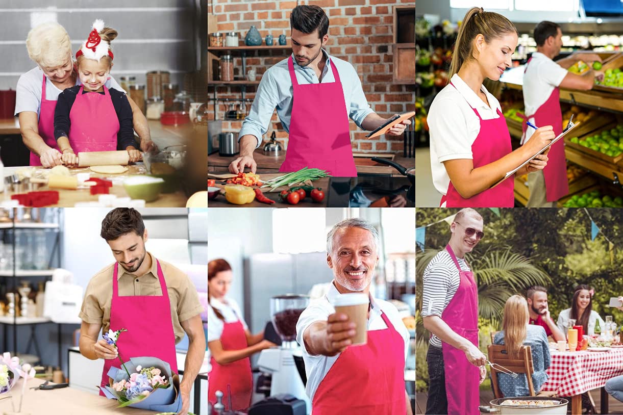XEEYAYA 9 Pack Pink Apron for Women Adult Girls Ladies with Pockets - Bib Kitchen Aprons Bulk for Cooking Painting BBQ Grilling Baking (9 Pack, Pink)