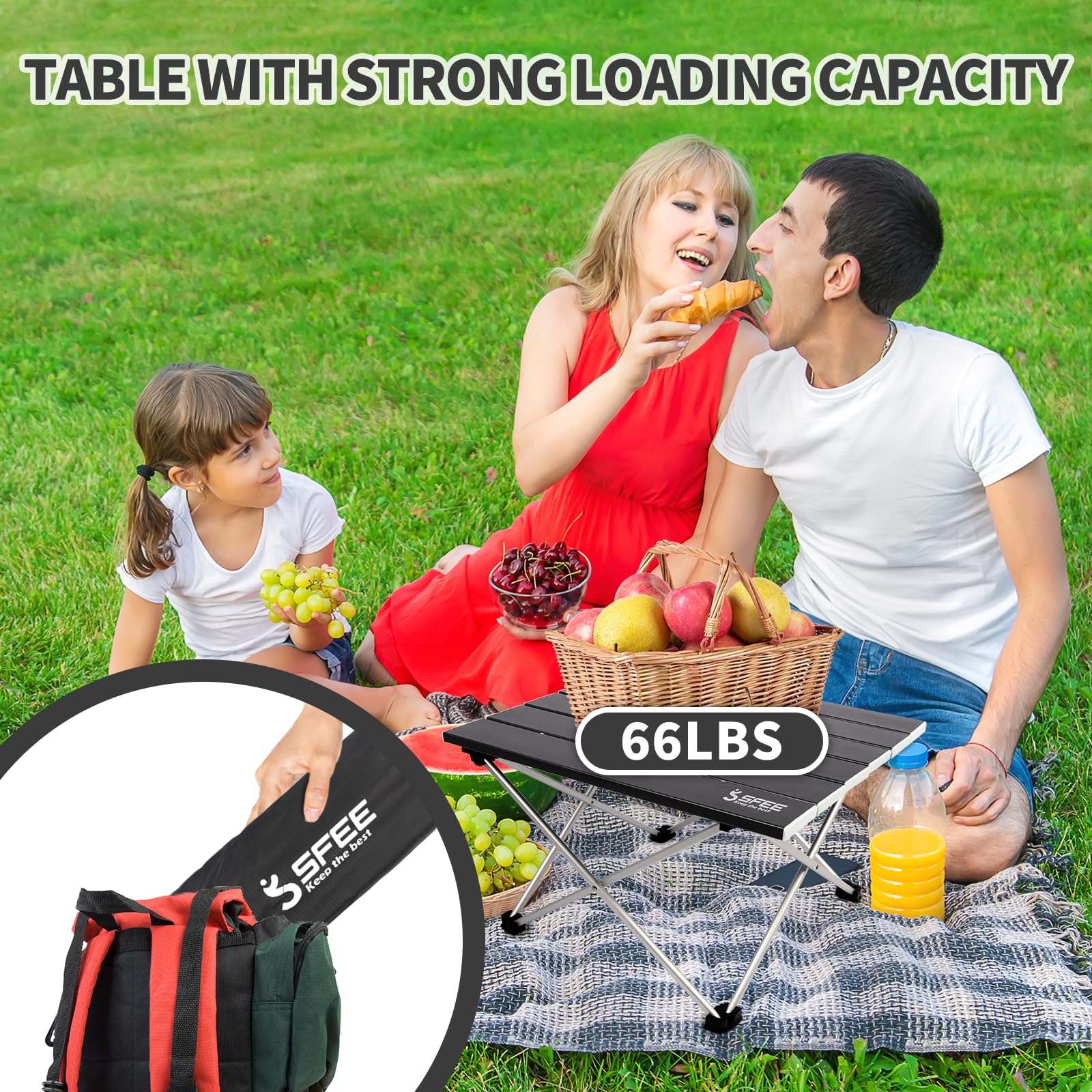 Sfee Folding Camping Table - Portable Ultralight Aluminum Camp Table Lightweight Compact Roll Up Picnic Table for Picnic Outdoor Hiking BBQ Camping Kitchen Fishing Beach with Carry Bag (Black)