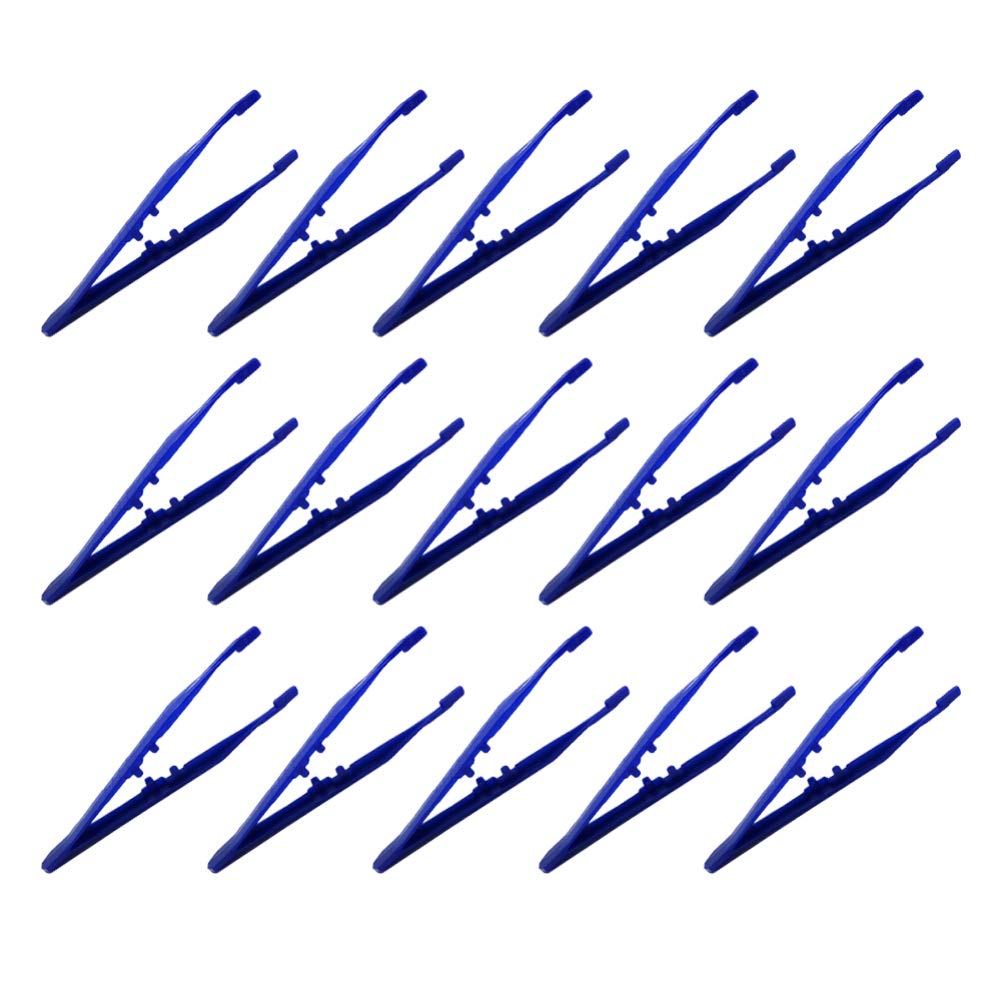 SUPVOX 100pcs Plastic Tweezers Disposable Forceps for DIY Craft Medical Beads Tweezers (Blue)