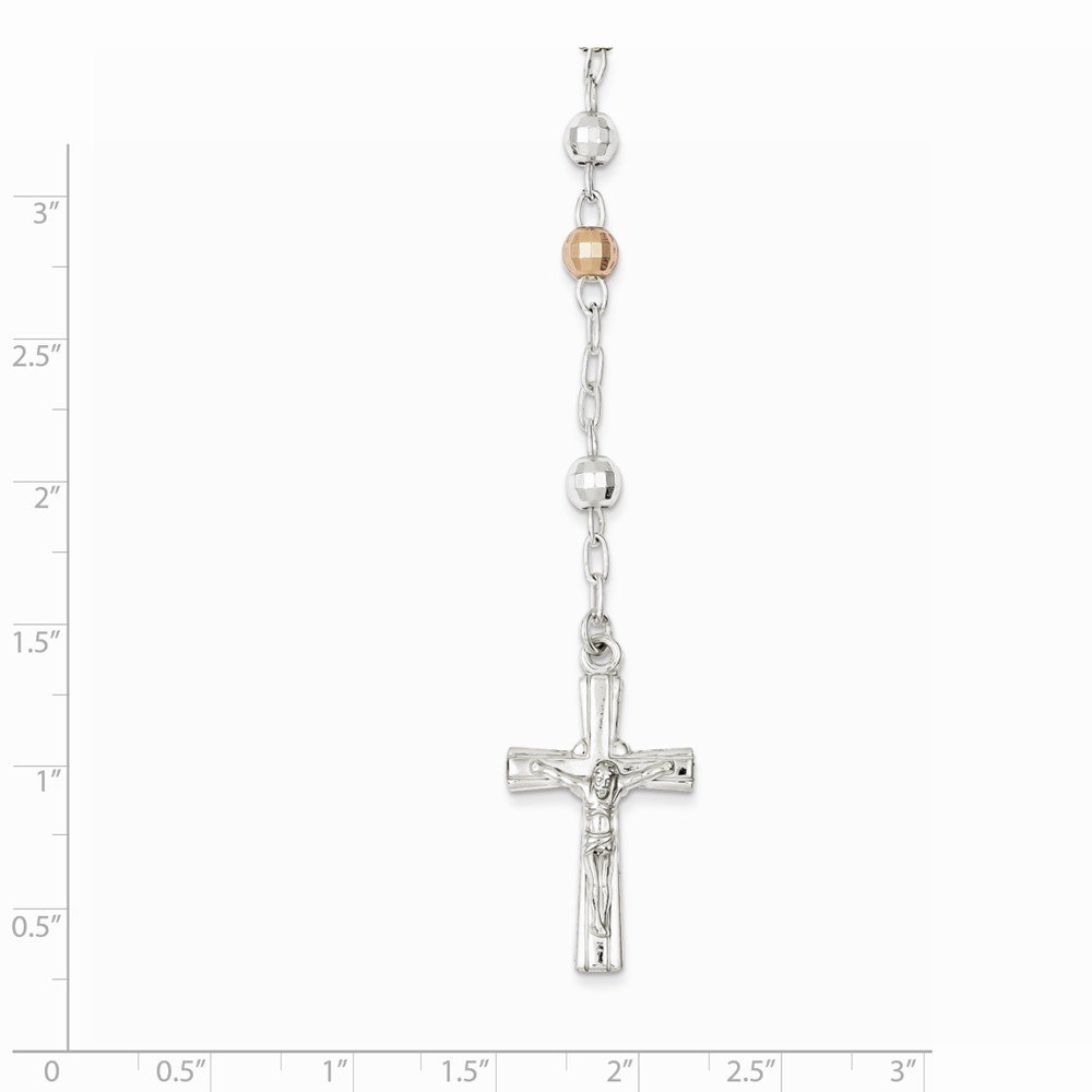Sonia Jewels 925 Sterling Silver Rosary Textured Tri-color Beads Pendant Necklace Charm Chain 26"