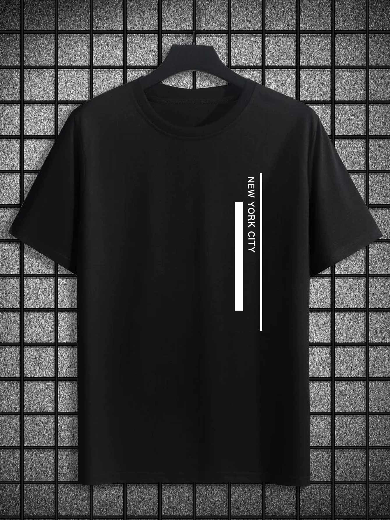 SOLY HUX Men's Color Graphic Letter Print Short Sleeve T Shirt Casual Summer Tee Tops Black Letter Print M
