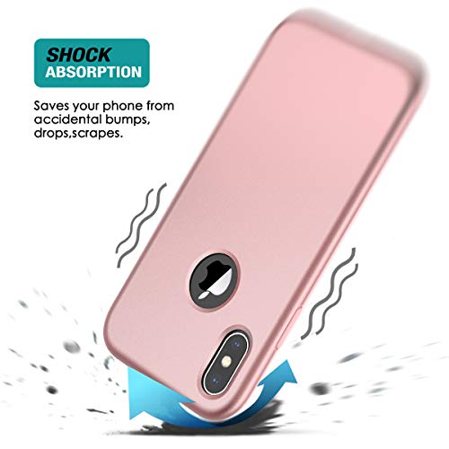 SURITCH Case for iPhone Xs Case/iPhone X, [Built-in Screen Protector] Matte Full-Body Protection Hard PC Bumper + TPU Rubber Shockproof Cover Compatible with iPhone Xs/iPhone 10 (Rose Gold)