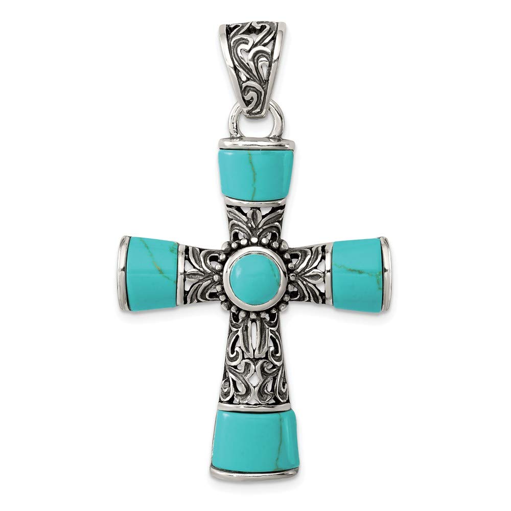 Sonia Jewels 925 Sterling Silver Synthetic Turquoise Vintage Antiqued Cross Pendant Charm