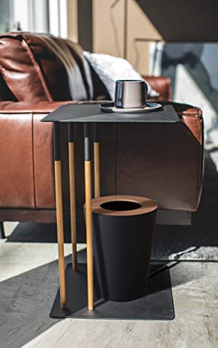 YAMAZAKI Home Metal and Wood Sliding Sofa C End Coffee Tray Laptop Desk, Modern Bedside Or Living Room Small Accent Table | Steel, One Size, Black