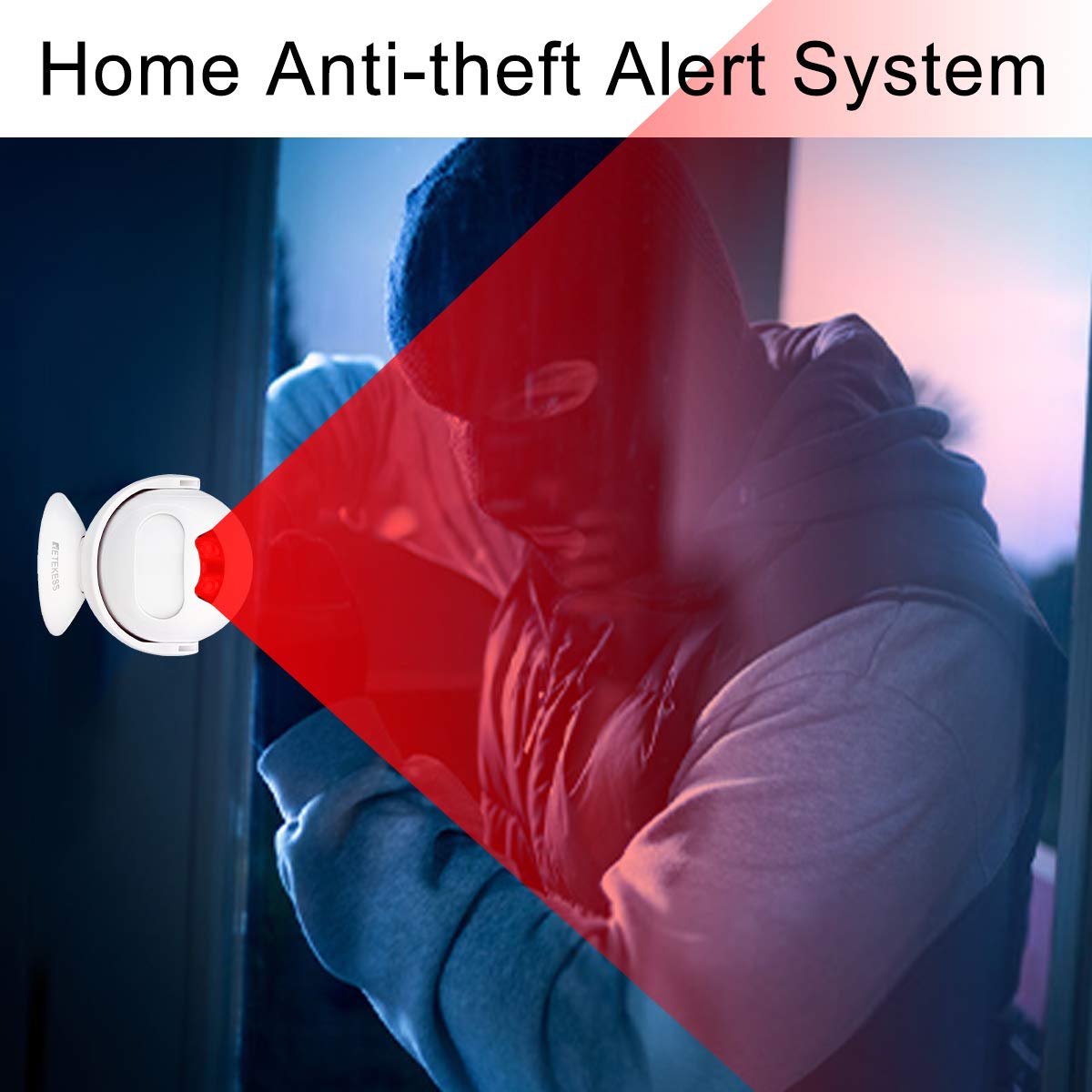 Retekess TD107 Motion Sensor Alarm,Wireless Infrared Home Security System,4-Level Volume Adjustment,9 Chime Tunes,PIR Detector for Home,Shop,Store