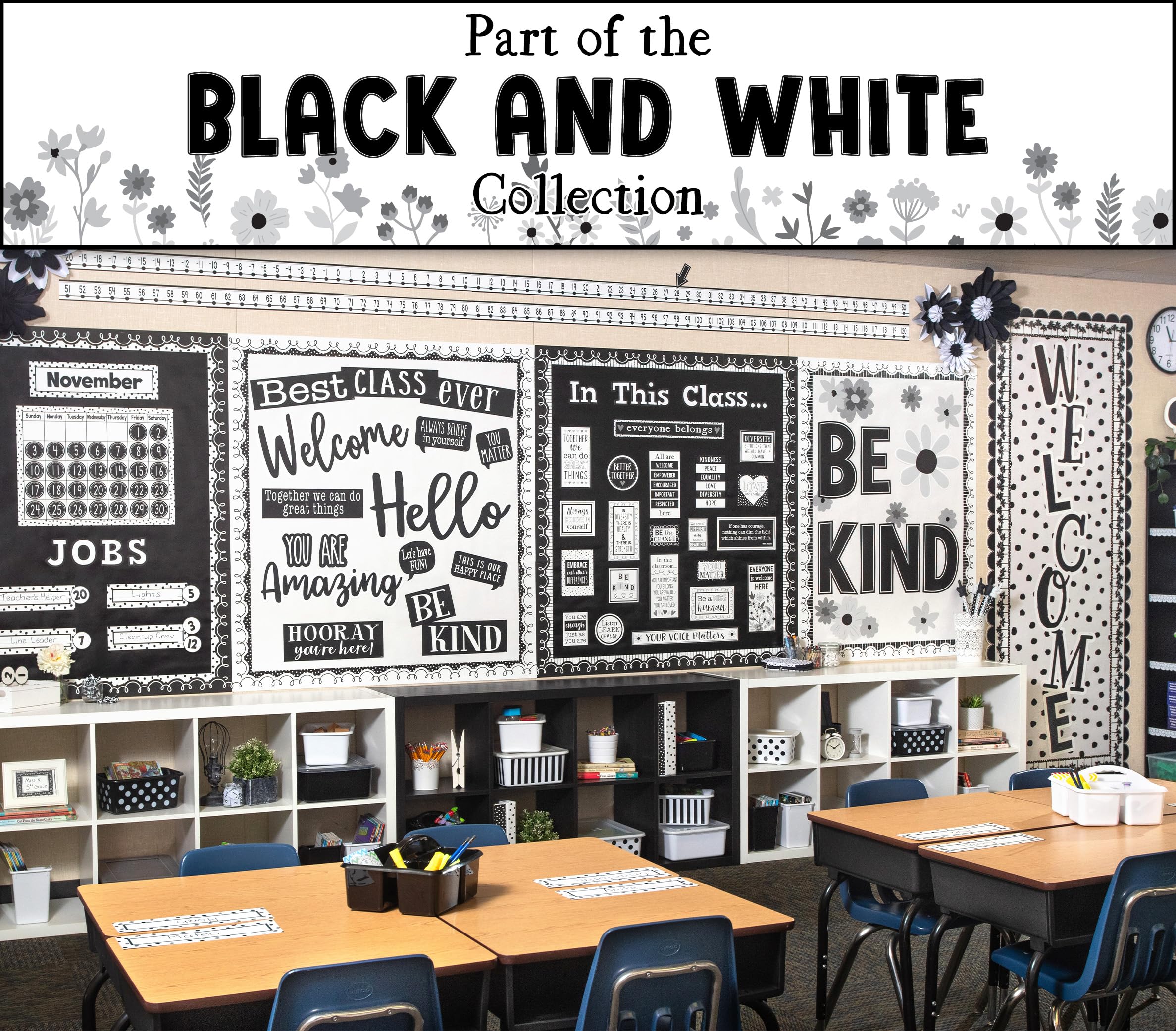 Teacher Created Resources Squiggles and Dots Die-Cut Rolled Border Trim (TCR8914),Black, White