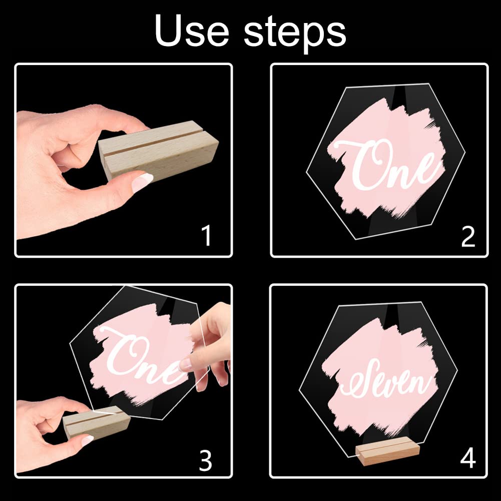 Saycker Acrylic Table Numbers 1-10, Table Numbers for Wedding Reception with Stands, Clear Reserved Table Signs Wedding Signage, Table Numbers for Centerpiece Decoration, Event, Party(Pink)