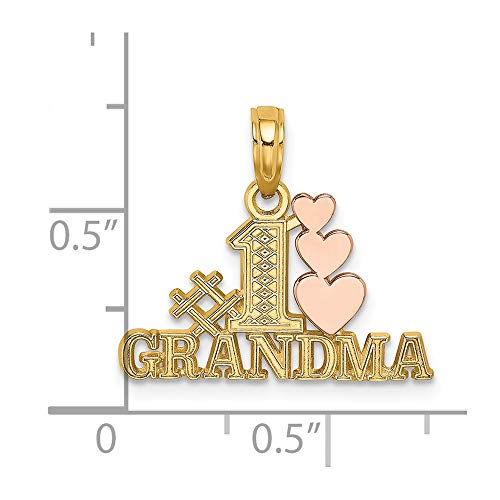 Solid 14k Yellow and White Gold Two Tone Number One # 1 GRANDMA Three Hearts Charm Pendant - 16mm x 20mm