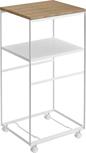 YAMAZAKI Island Home Kitchen Tiered Storage Rack/Utility Tabletop | Steel + Wood | Rolling Carts, One Size, White