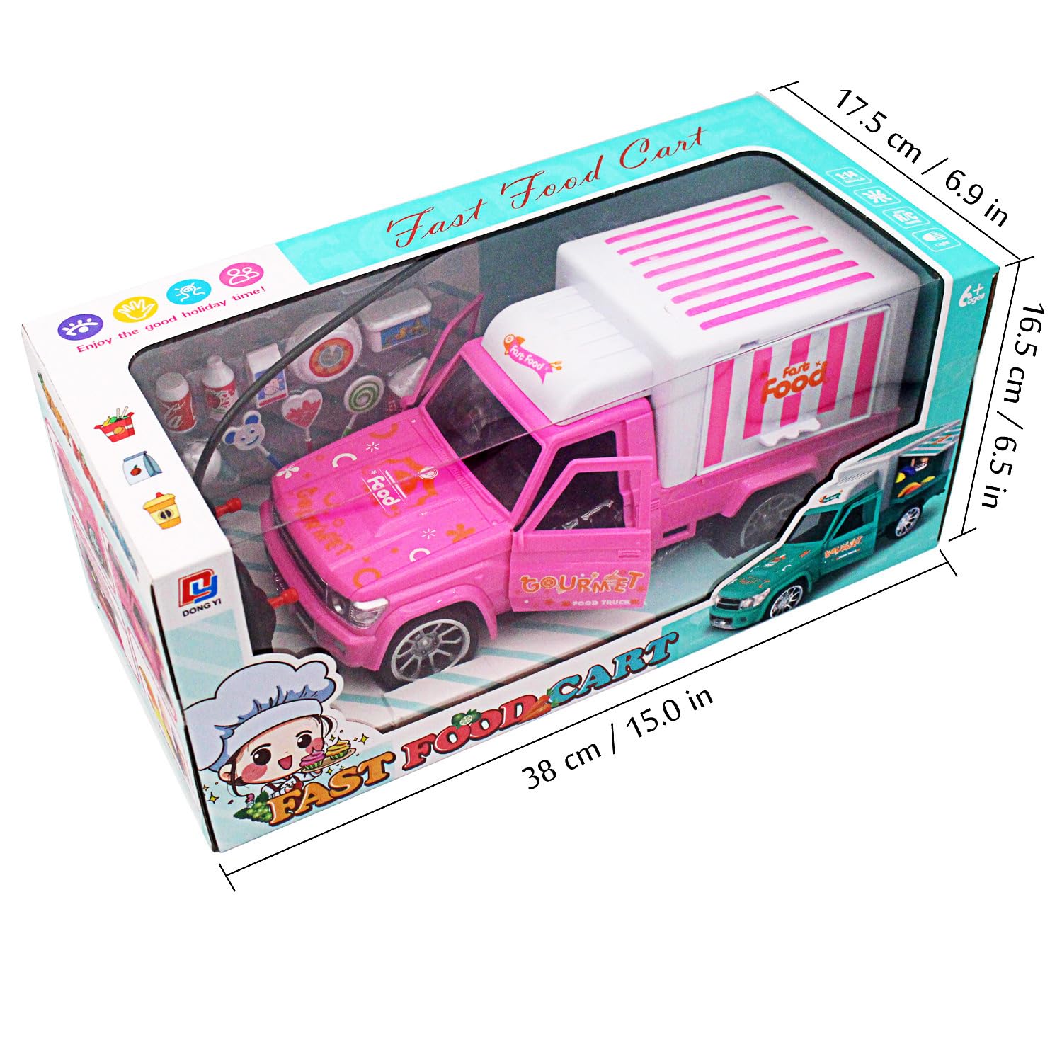 Tipmant Large Size RC Food Truck Remote Control Vehicle Electric Car Toy 4 Channels Light Sound Kids Birthday (Pink)